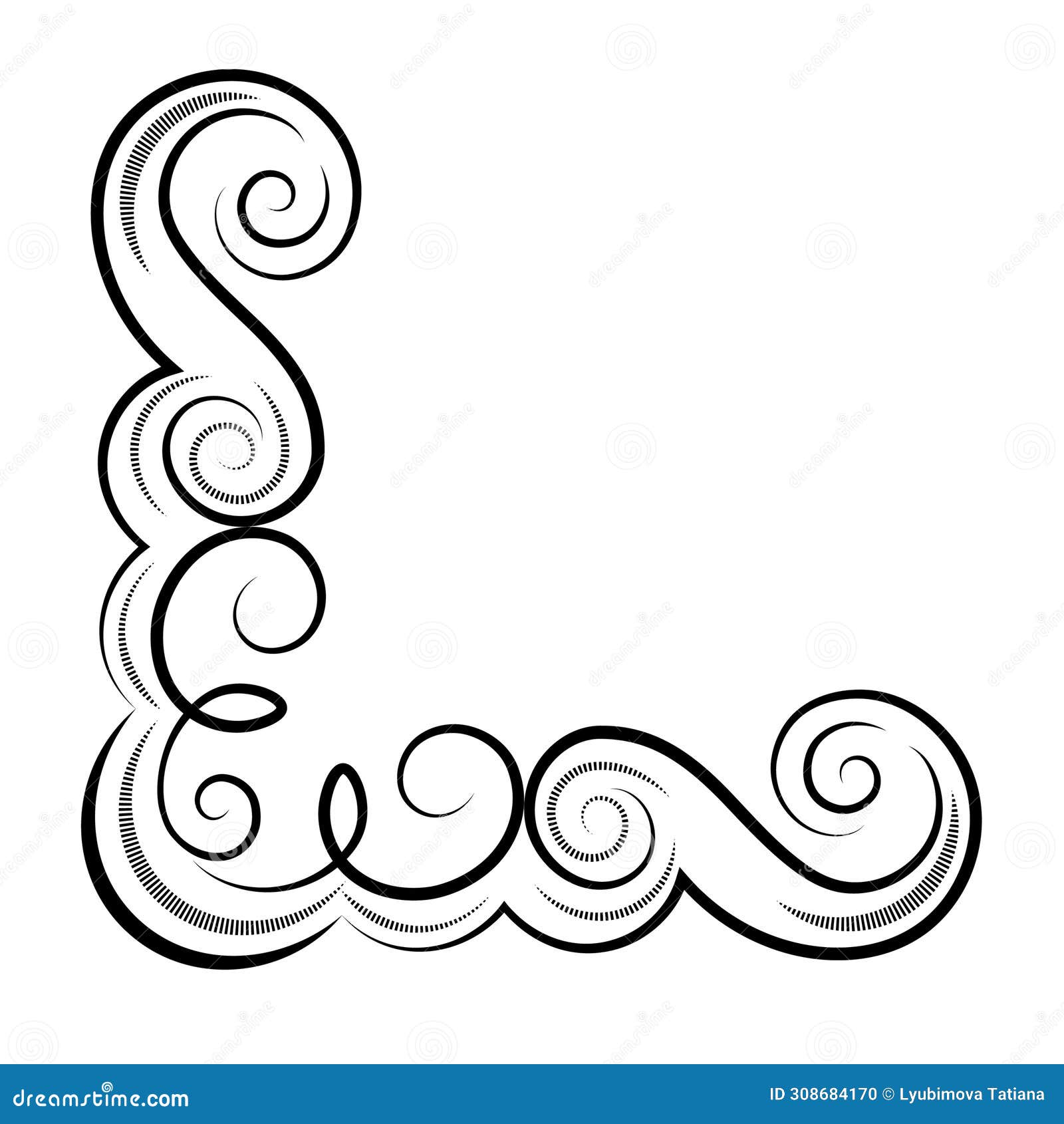 Decorative Frame Made of Wavy Curls Corner Border Black Vector Pattern ...