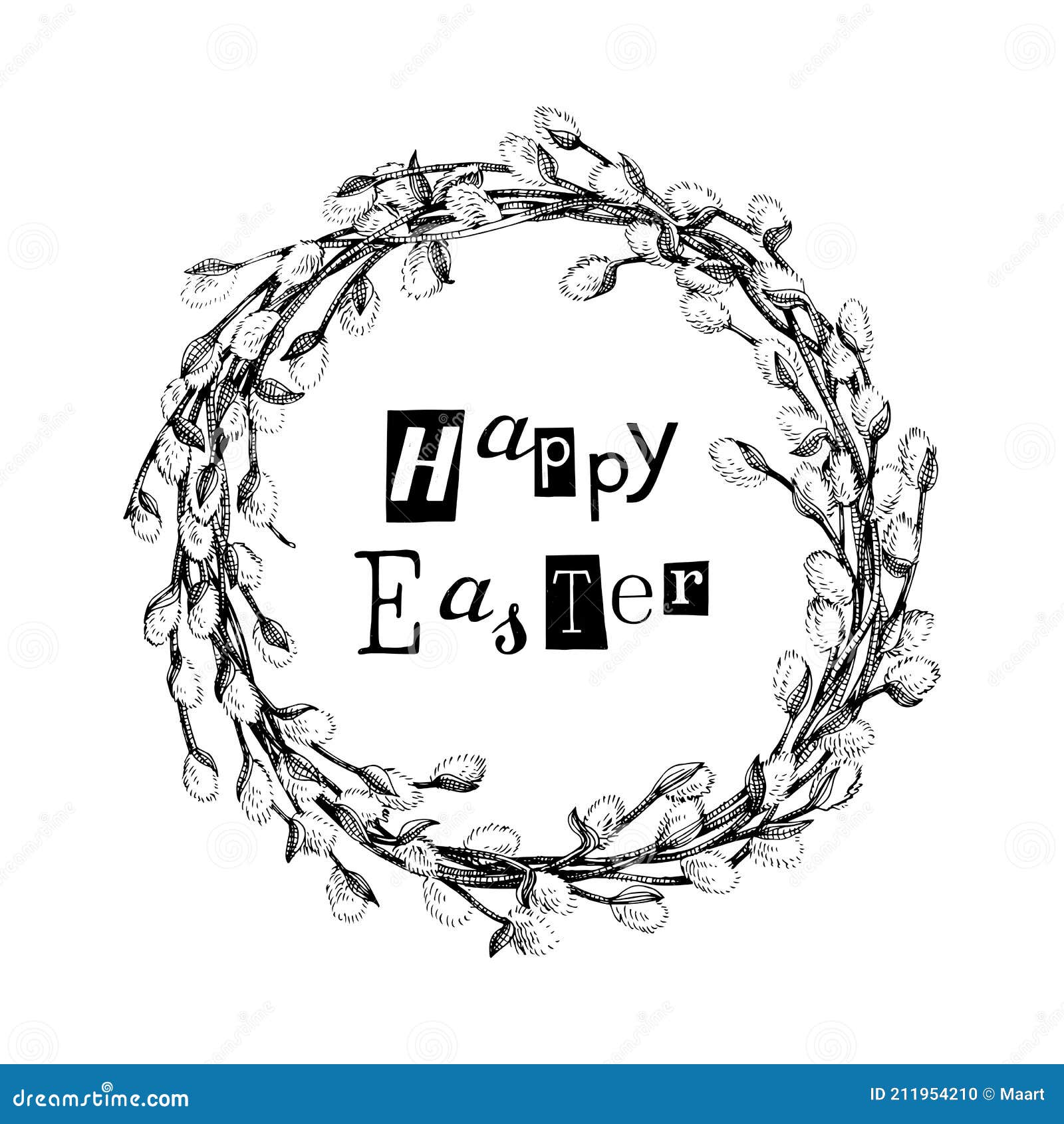 Decorative Frame and Wreath of Ester Willow Stock Vector - Illustration ... Decorative Frame and Wreath of Ester Willow Stock Vector - Illustration ...