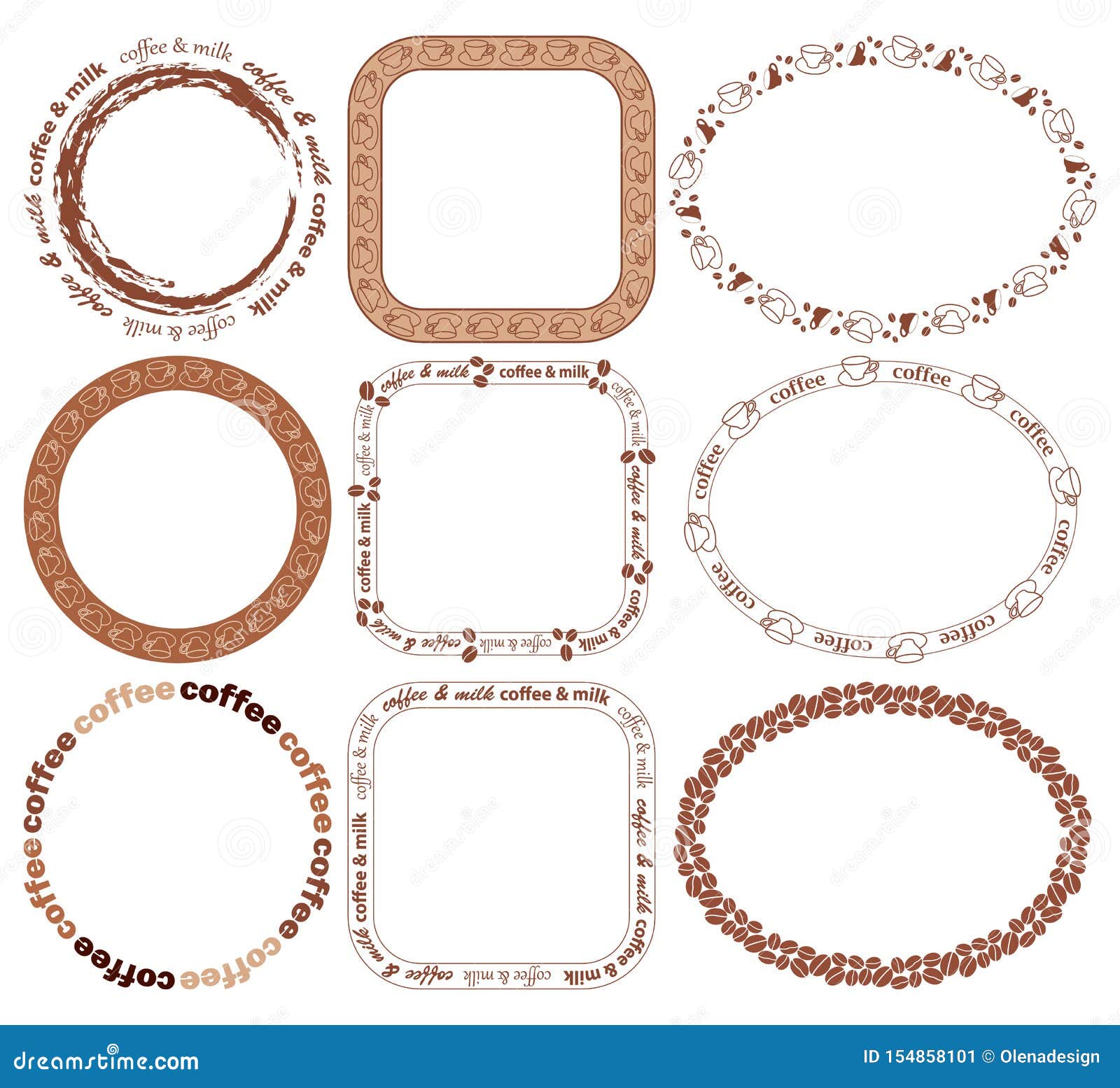 Decorative Frames with Coffee Grains and Coffee Cups - Vector Set Stock ...