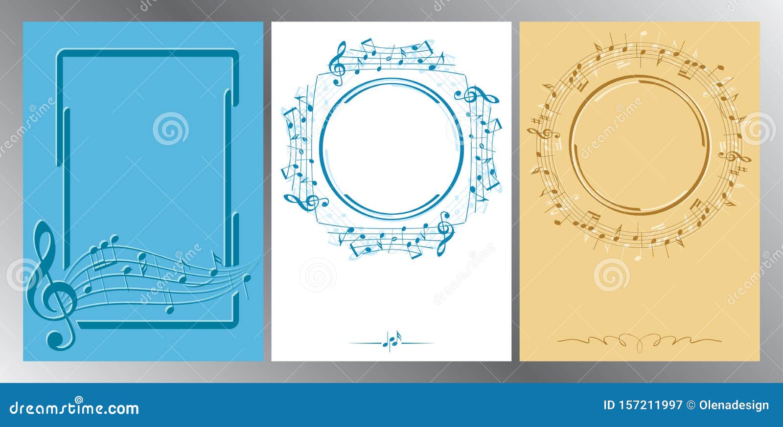 Decorative Frames With Music Notes On Vertical Backgrounds - Vector ...