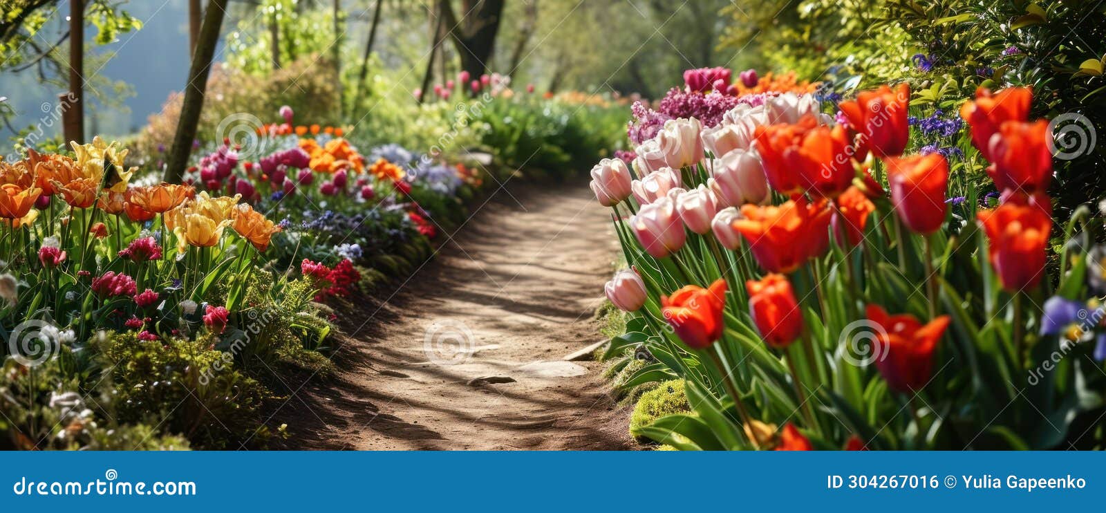 Decorative Garden on a Large Path of Flowers Stock Photo - Image of ...