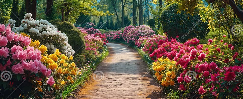 Decorative Garden on a Large Path of Flowers Stock Image - Image of ...