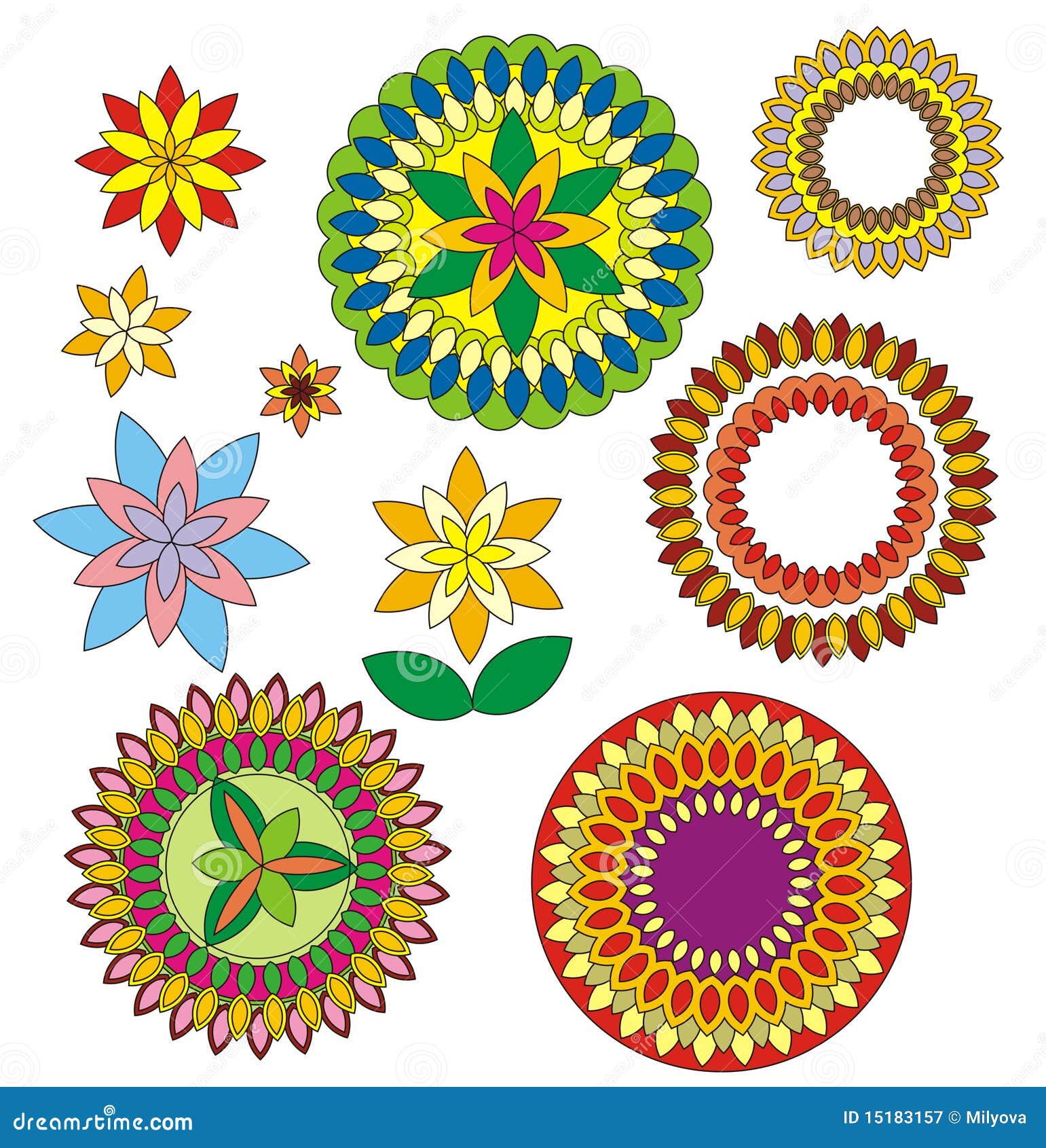 Decorative Geometric Flowers. Stock Vector - Illustration of flowering ...