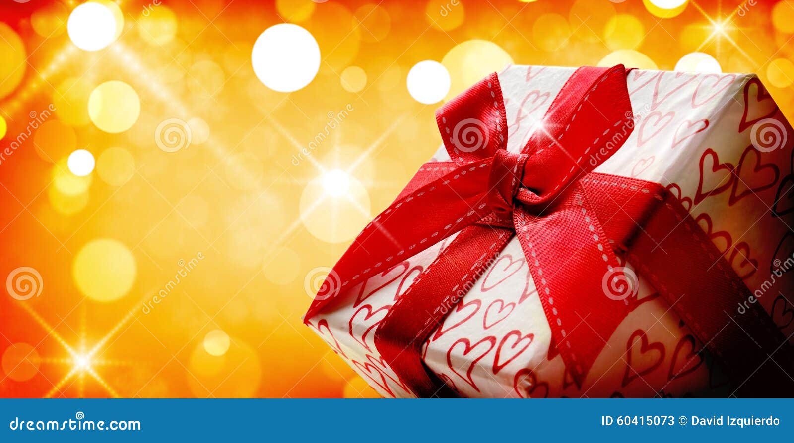 Decorative Gift Box with Golden Bokeh Background Close Up Stock Image ...