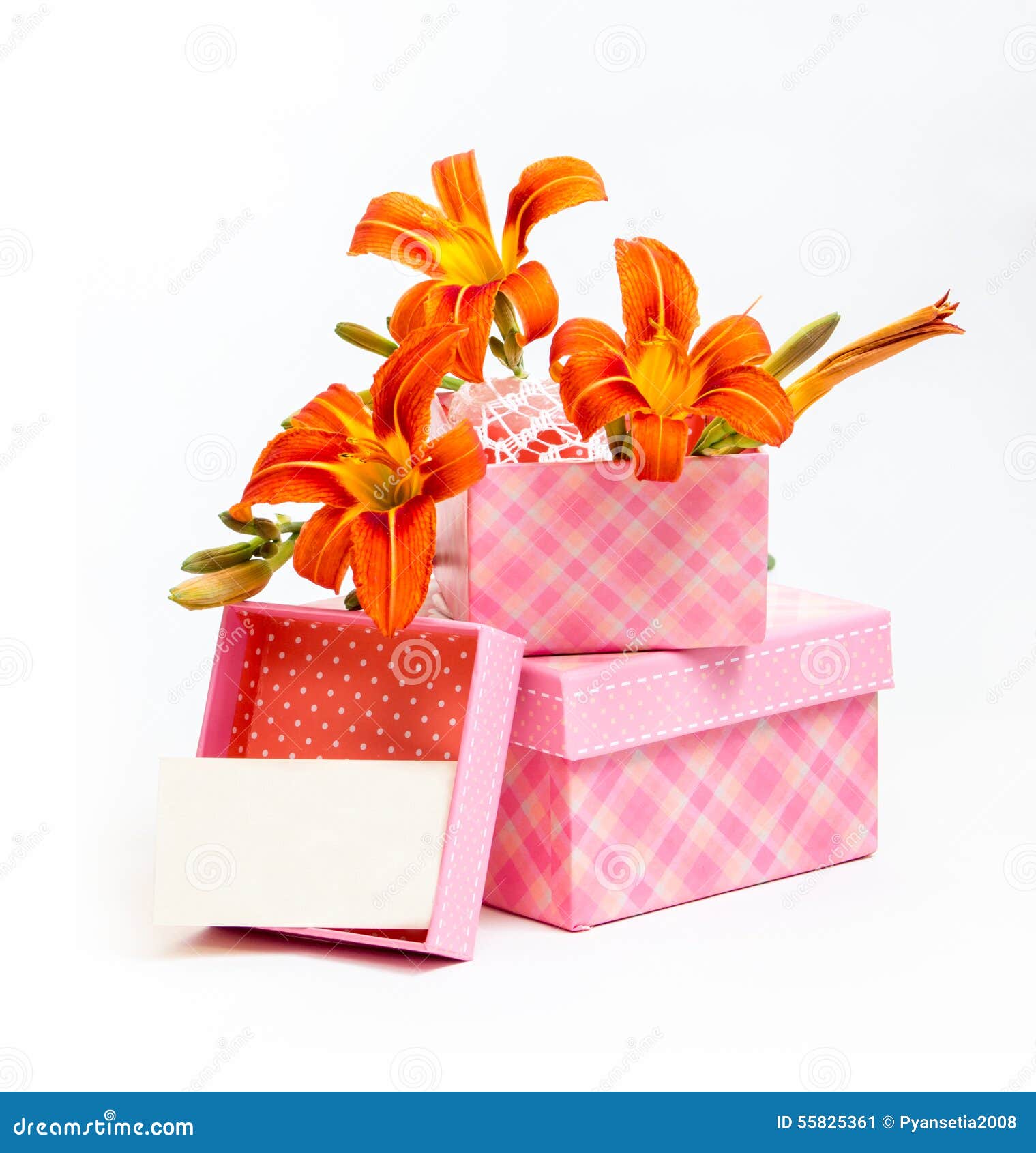 Decorative Gift Boxes with Orange Lily Flowers Stock Image - Image of ...