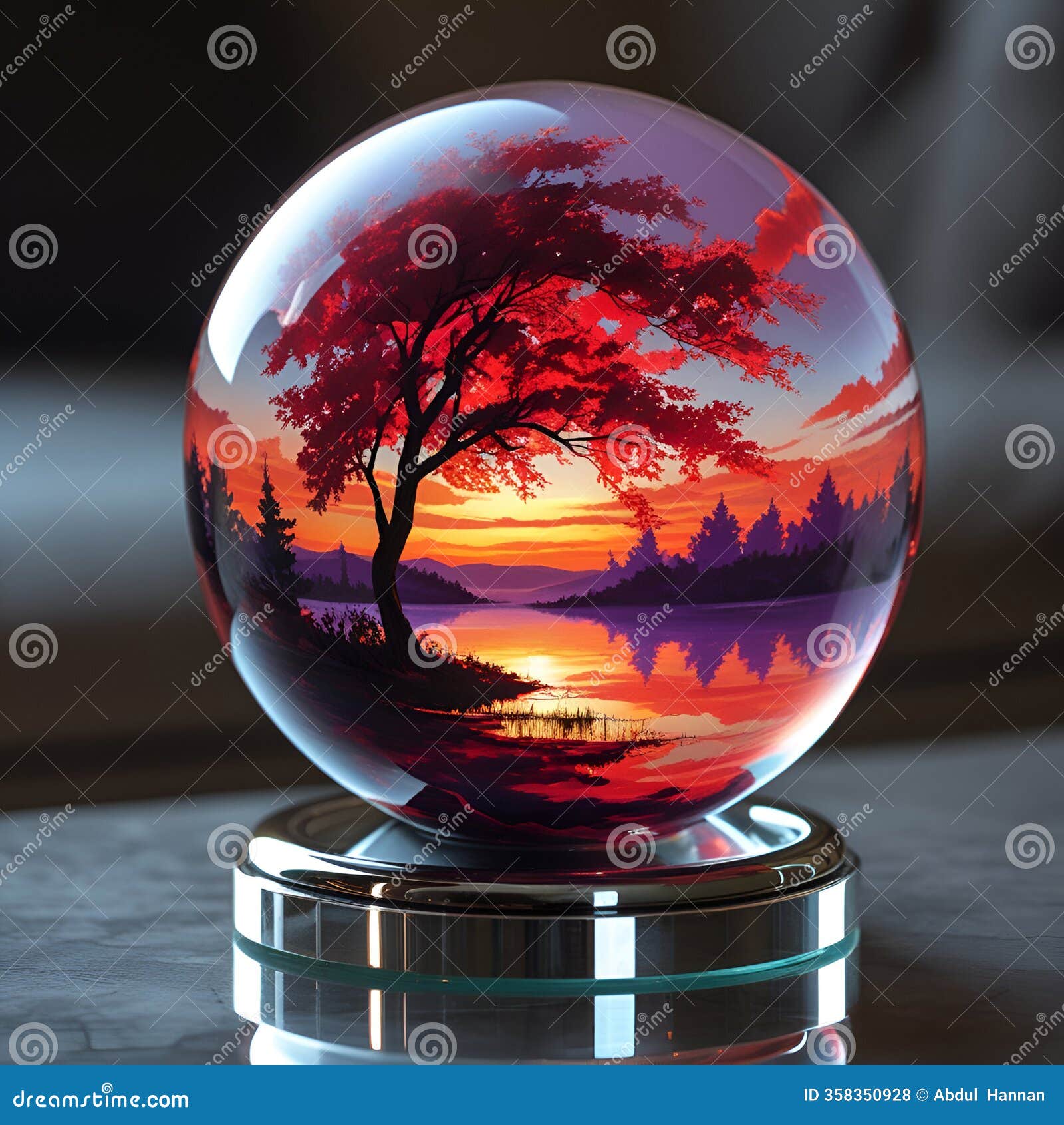 Decorative Glass Orb with Sunset Landscape Inside Stock Illustration ...