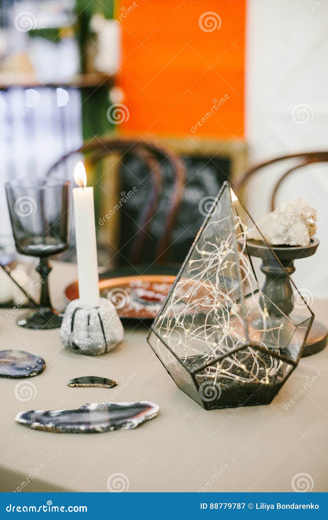Decorative Glass Pyramid with Backlight. Stock Image - Image of plate ...