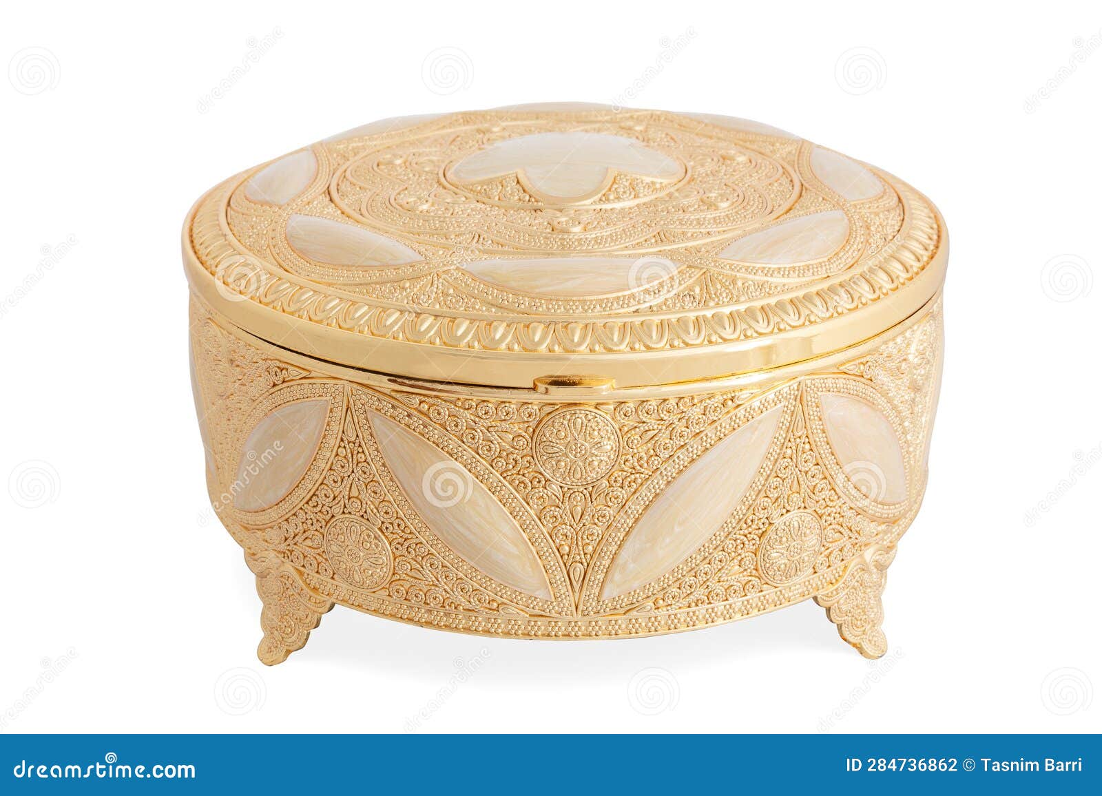 Decorative Gold Box Isolated on White Background. Clipping Path Stock ...
