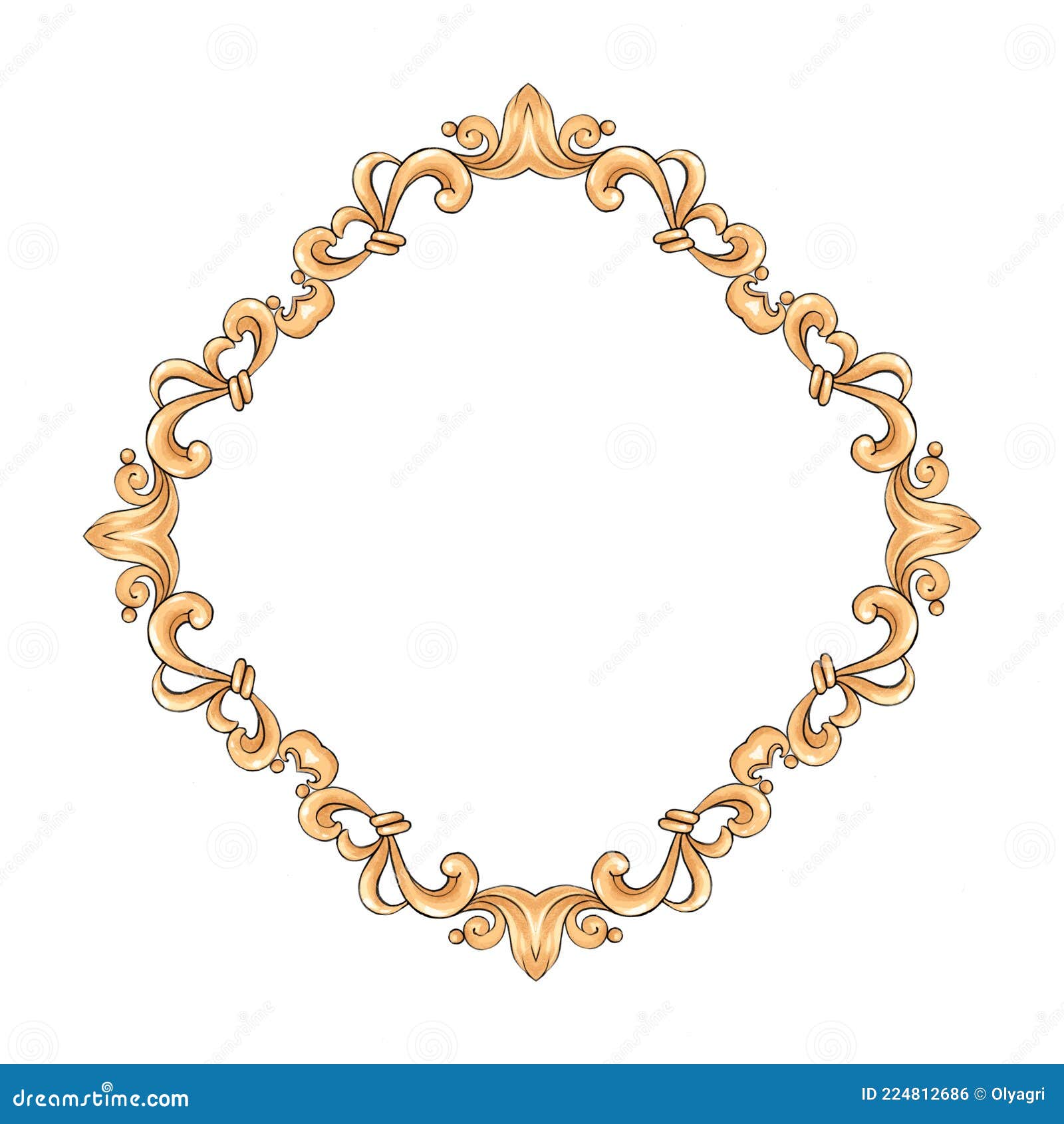 Decorative Gold Frame with Scrolls. Hand Drawn Elements for Design ...