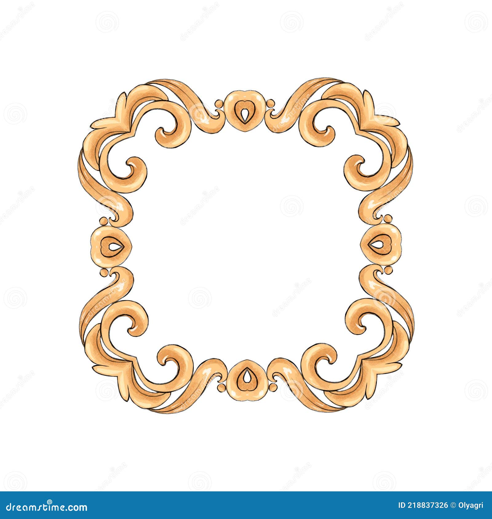 Decorative Gold Frame with Scrolls. Hand Drawn Elements for Design ...