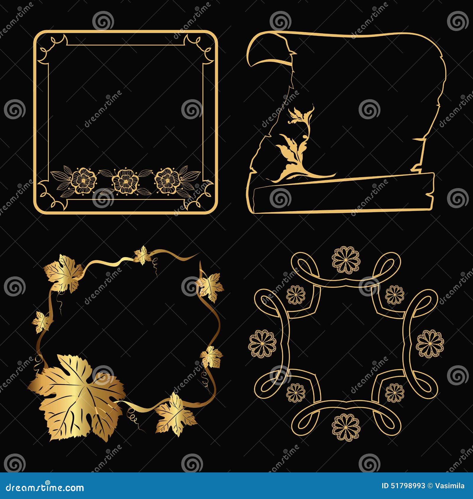Decorative gold frame stock vector. Illustration of drawing - 51798993