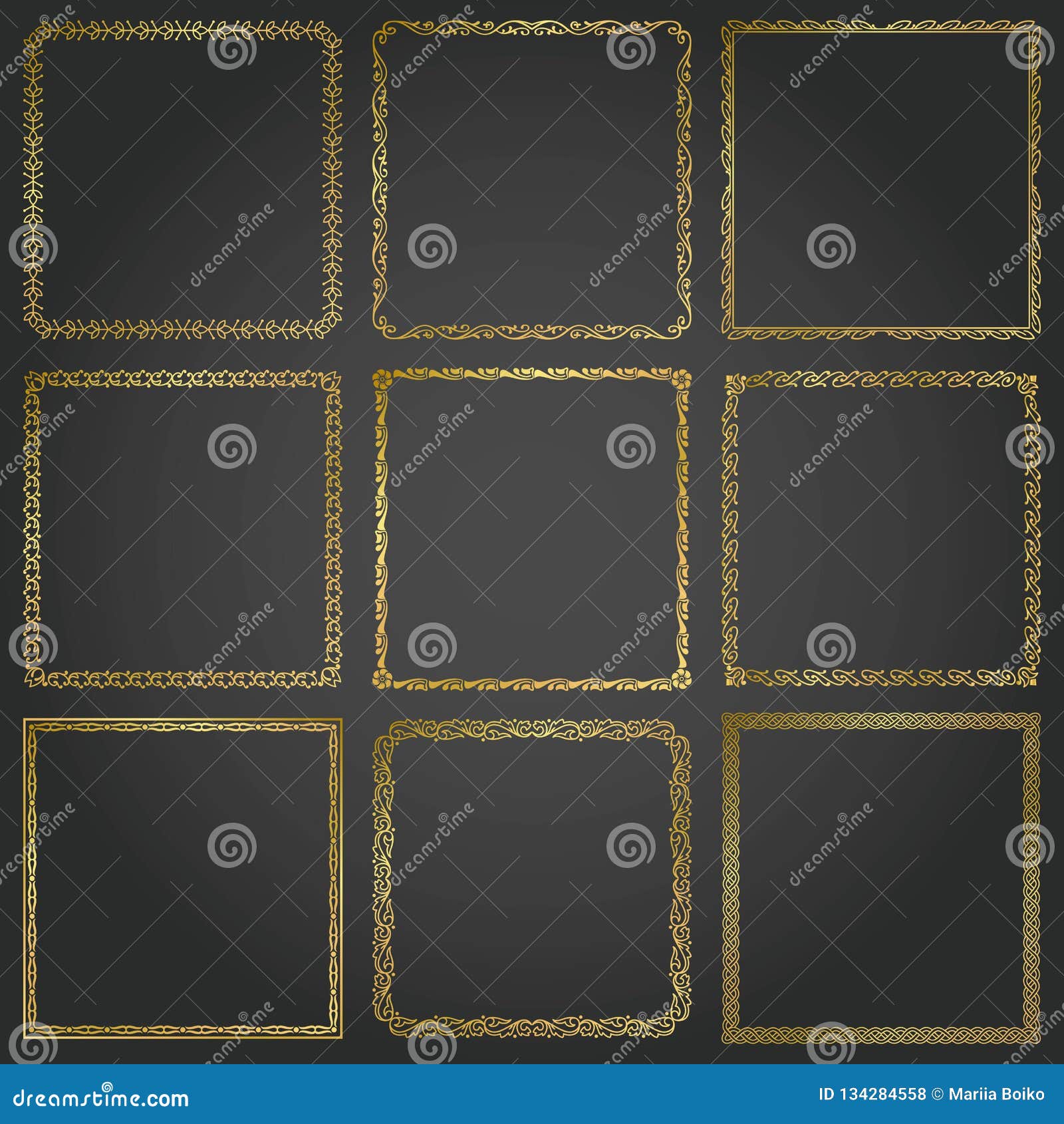Decorative Gold Frames and Borders Square Set Vector Stock Vector ...