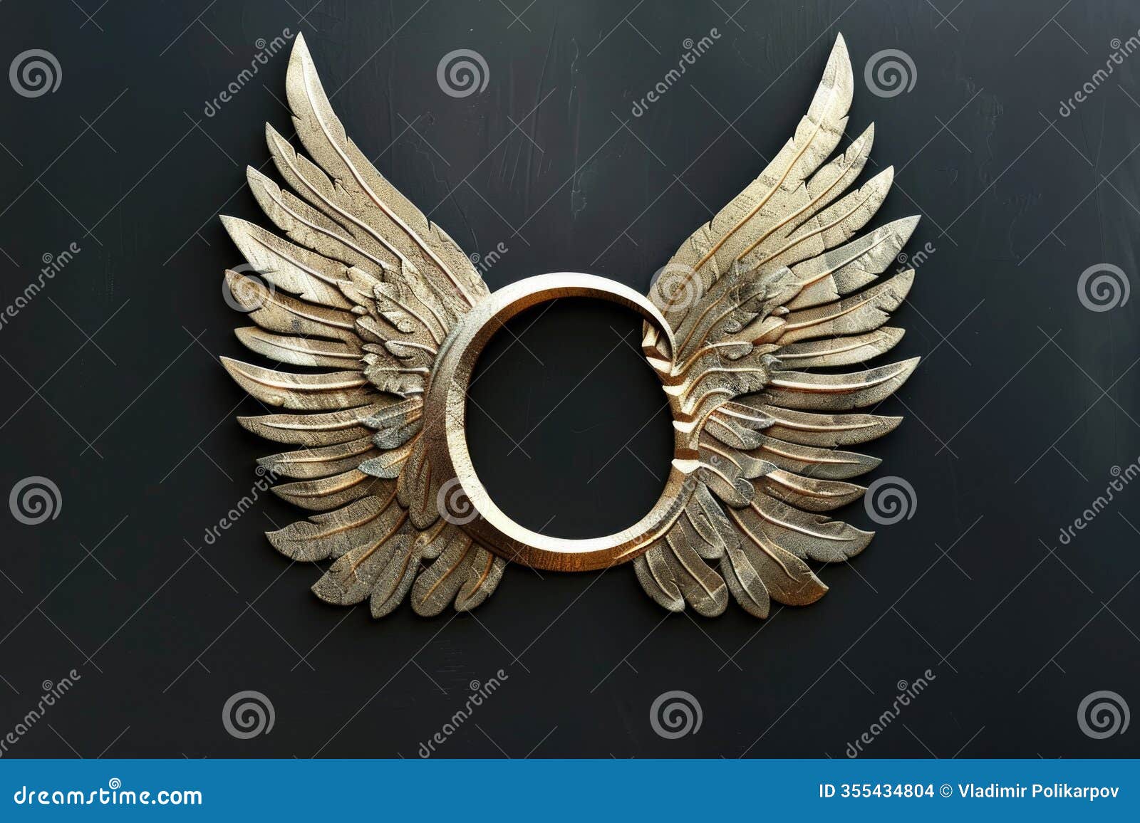 A Decorative Gold Ring Featuring Wing-like Designs on a Dark or Black ...