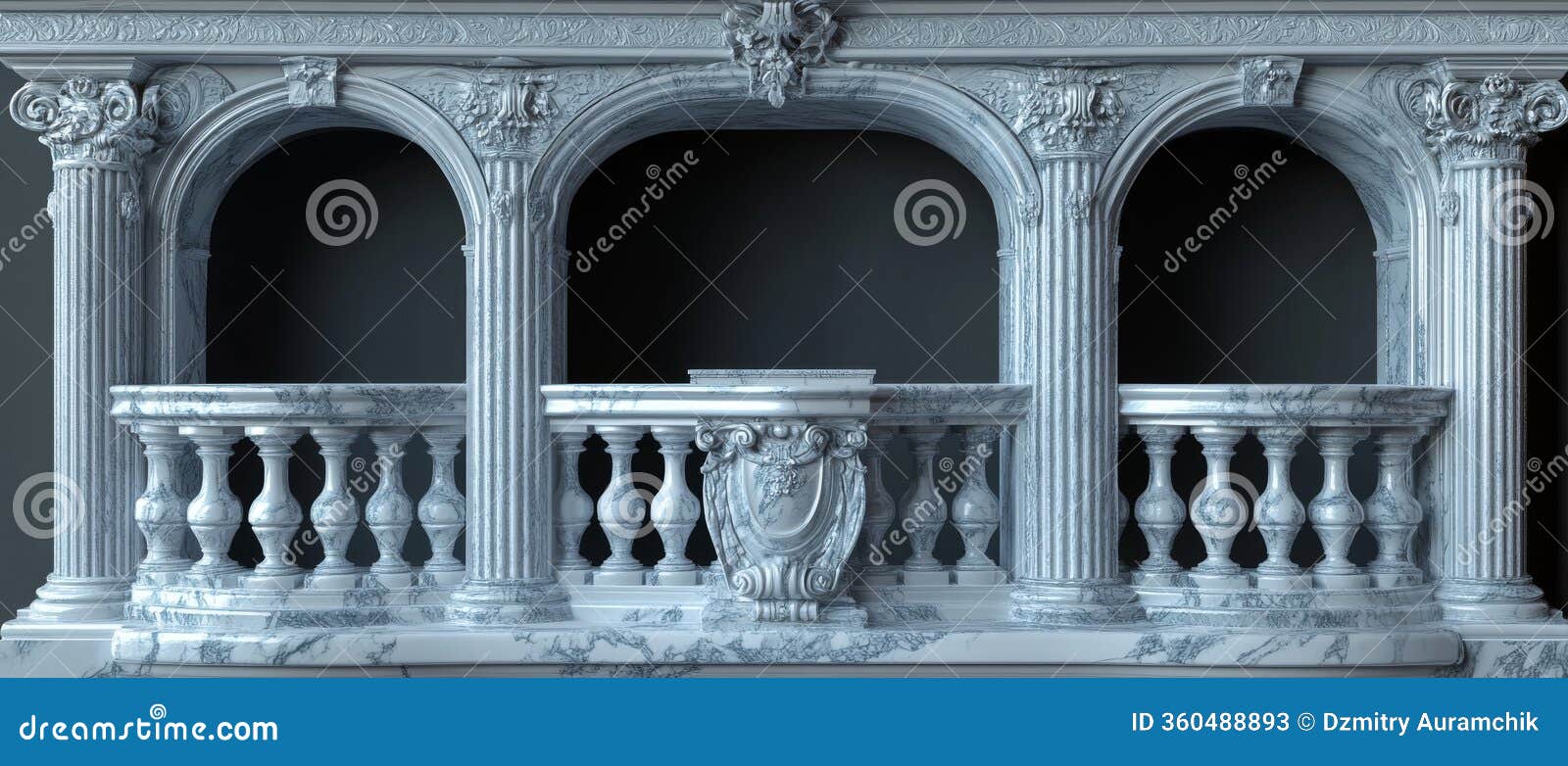 Decorative Gothic Balustrade Made of Concrete with Light and Blank Text ...