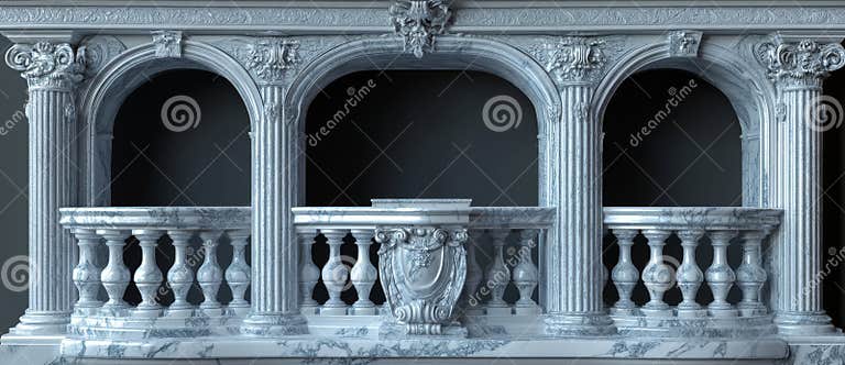 Decorative Gothic Balustrade Made of Concrete with Light and Blank Text ...