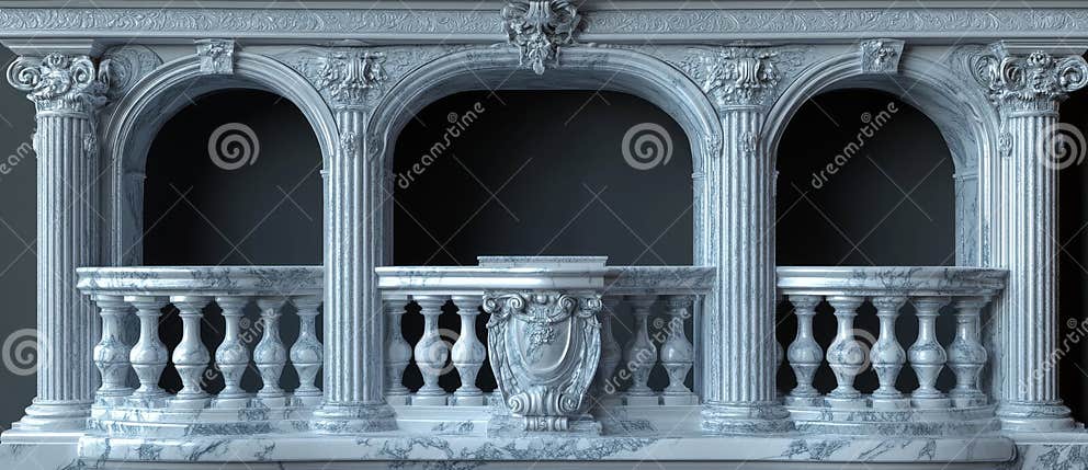 Decorative Gothic Balustrade Made of Concrete with Light and Blank Text ...