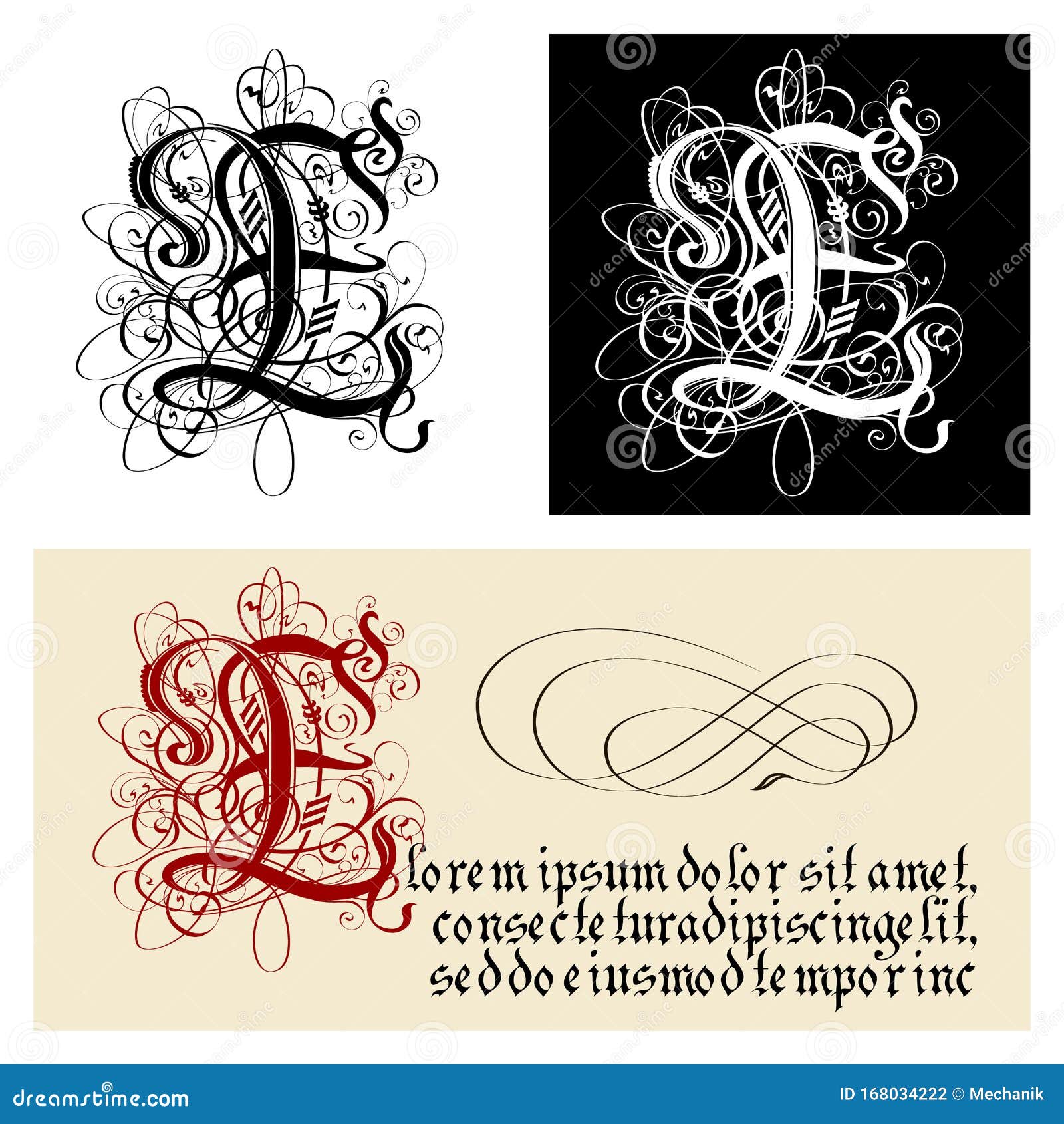 Decorative Gothic Letter E. Uncial Fraktur Calligraphy Stock Vector ...
