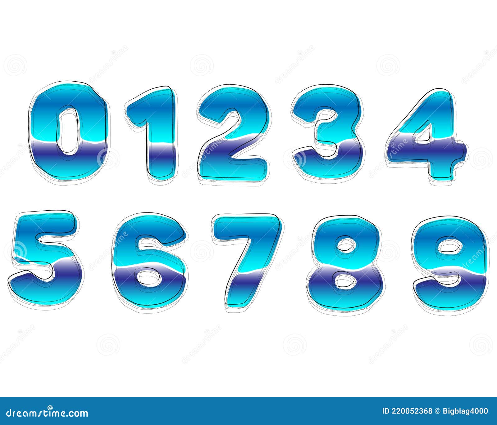 Decorative Gradient Blue Numbers Isolated on White Background. Stock ...