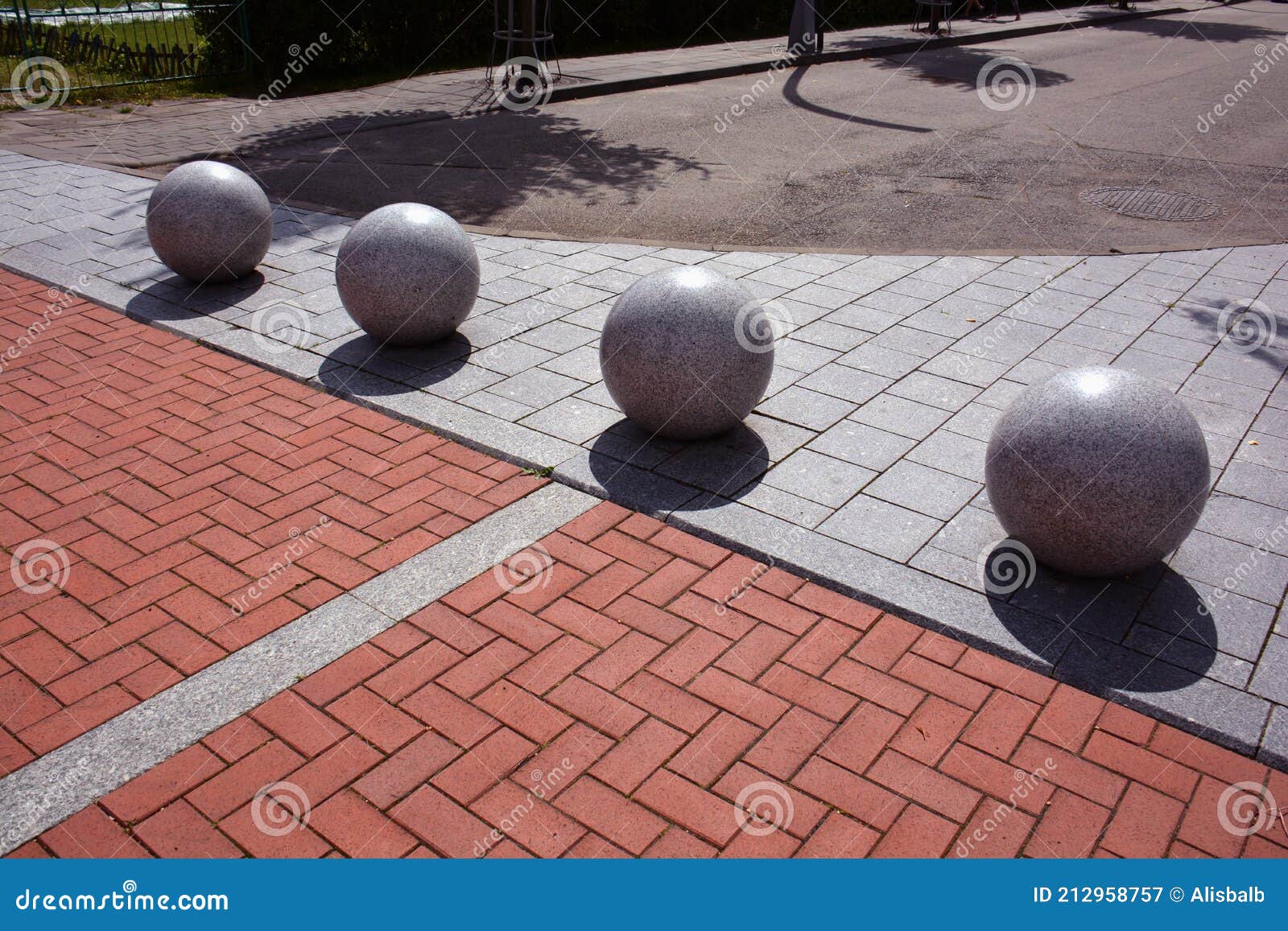 Decorative Granite Balls Spheres on Sidewalk Stock Image - Image of ...