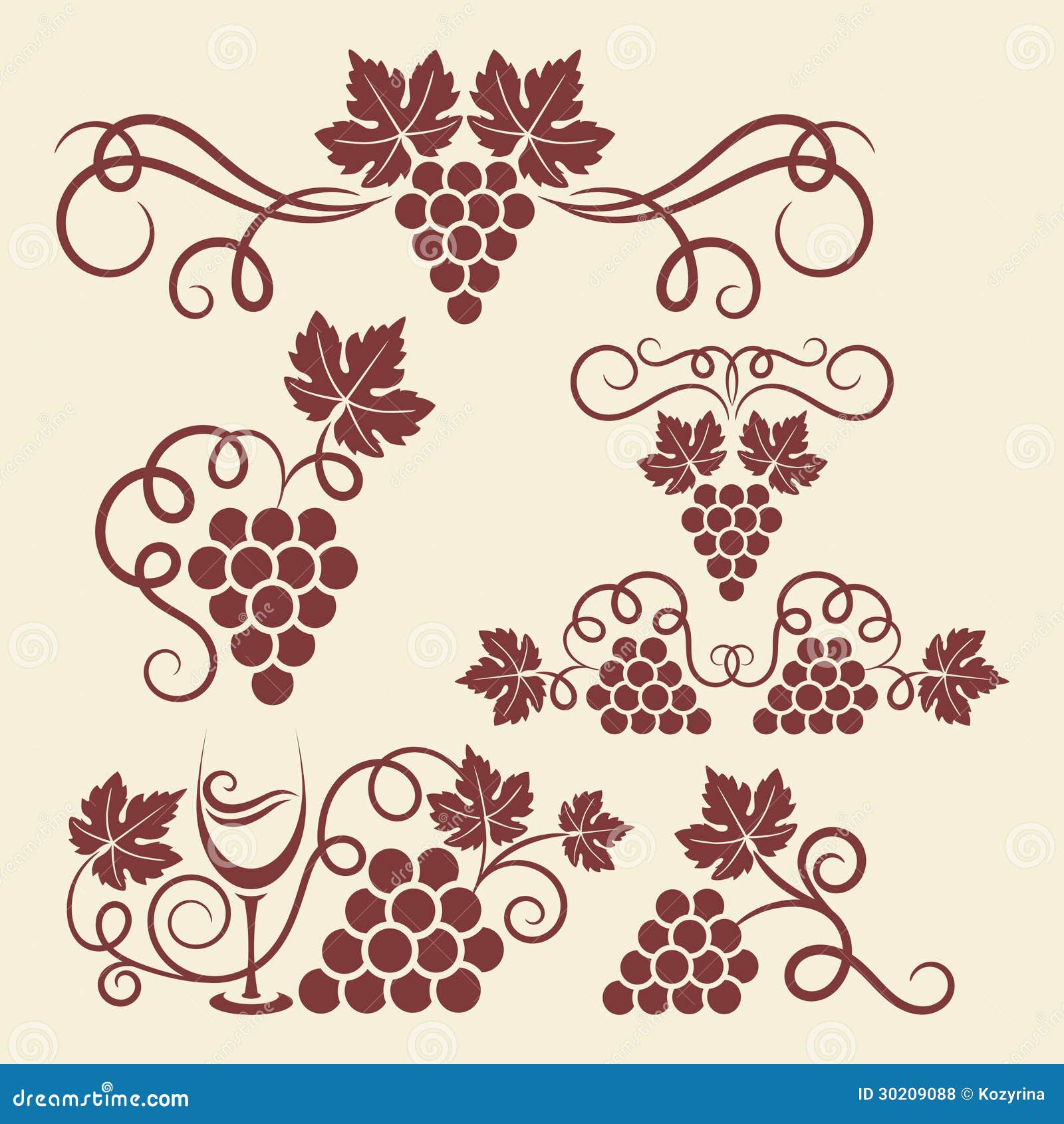 Grape vine elements stock vector. Illustration of bunch - 30209088