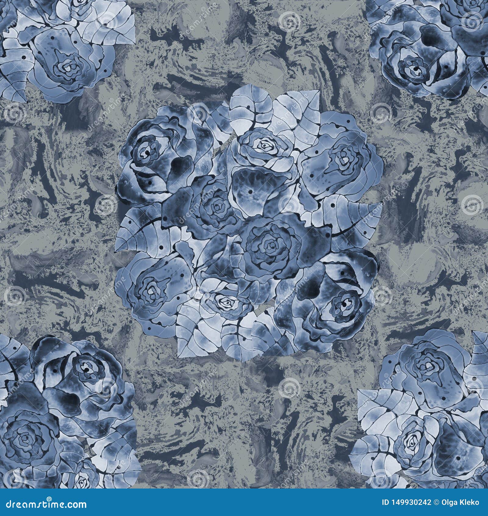 Decorative Panel of Roses on Dark Blue Background. Seamless Pattern ...