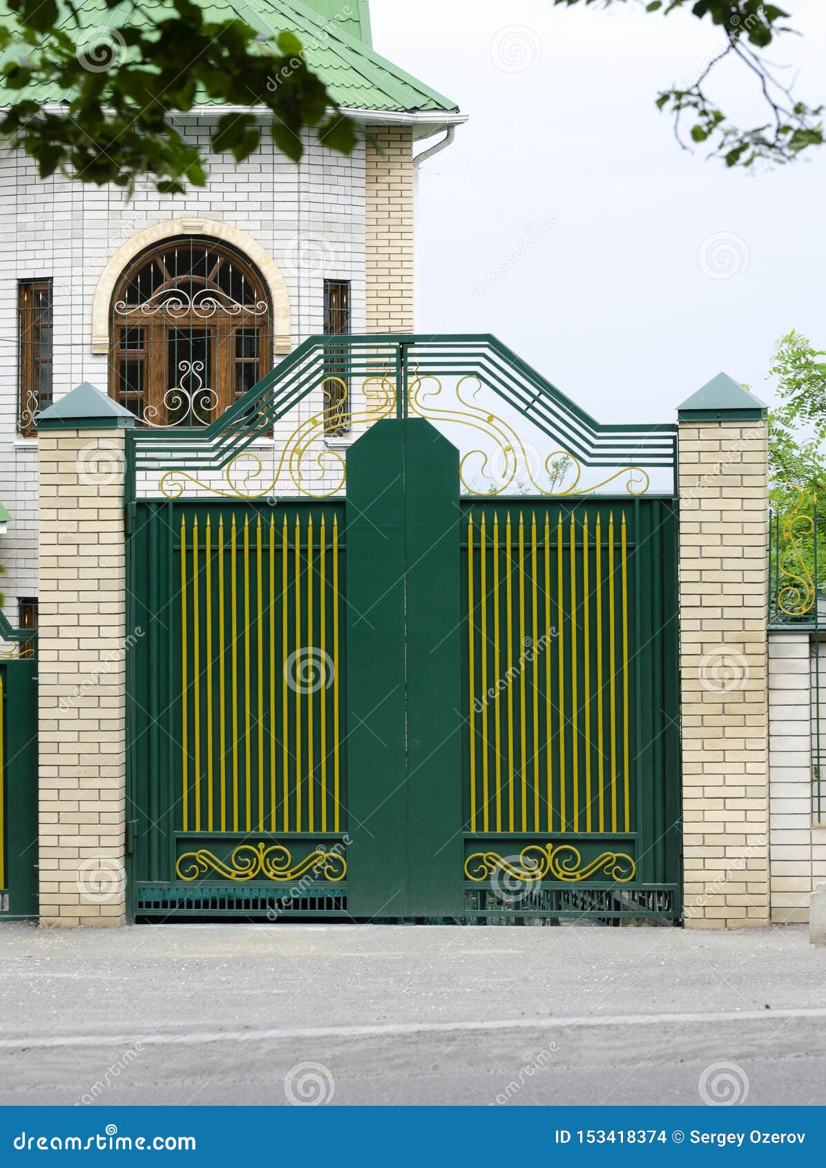 Decorative green gate stock photo. Image of beautiful - 153418374