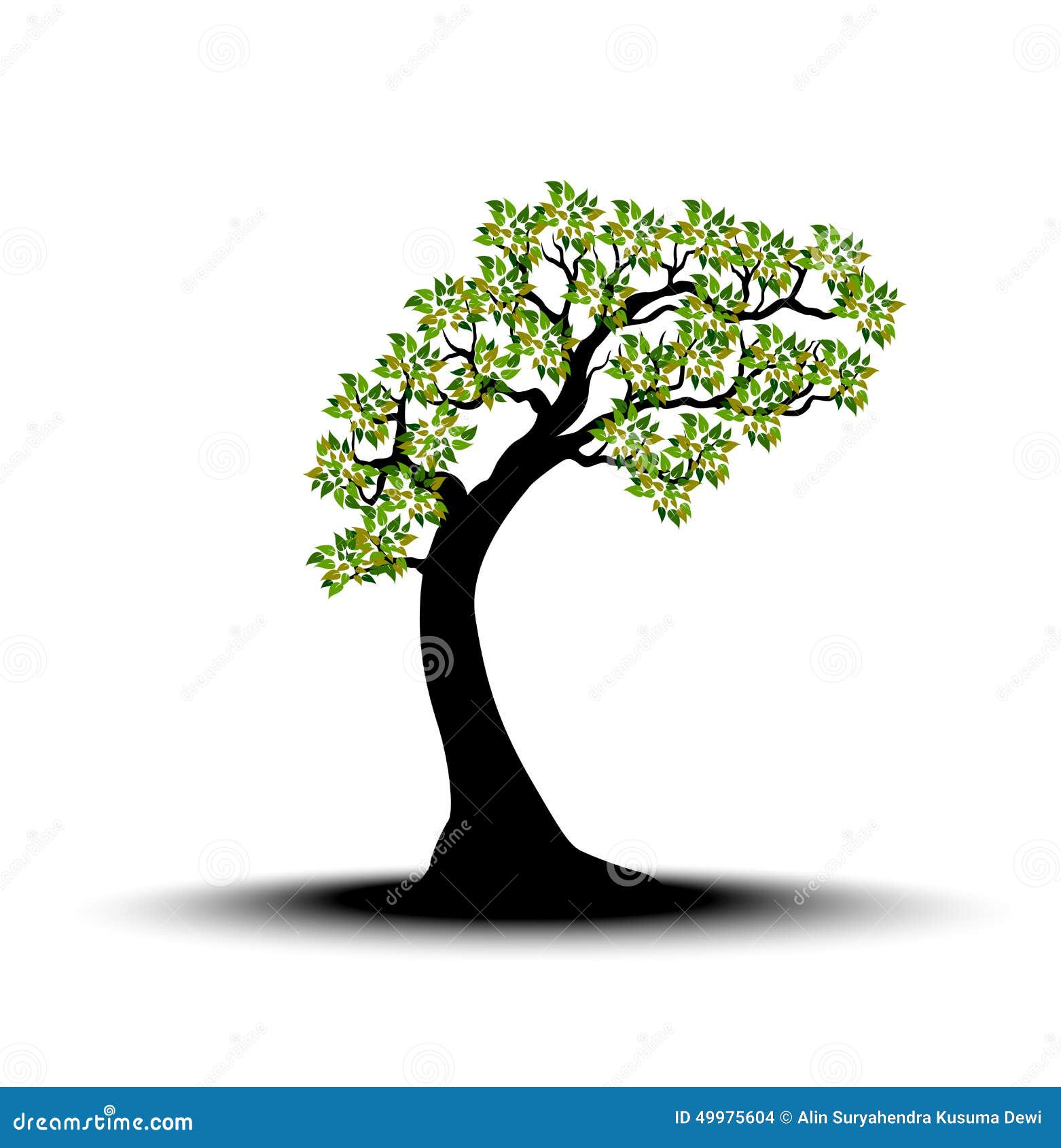 Decorative Green Tree Silhouette with Green Leaves Stock Illustration ...