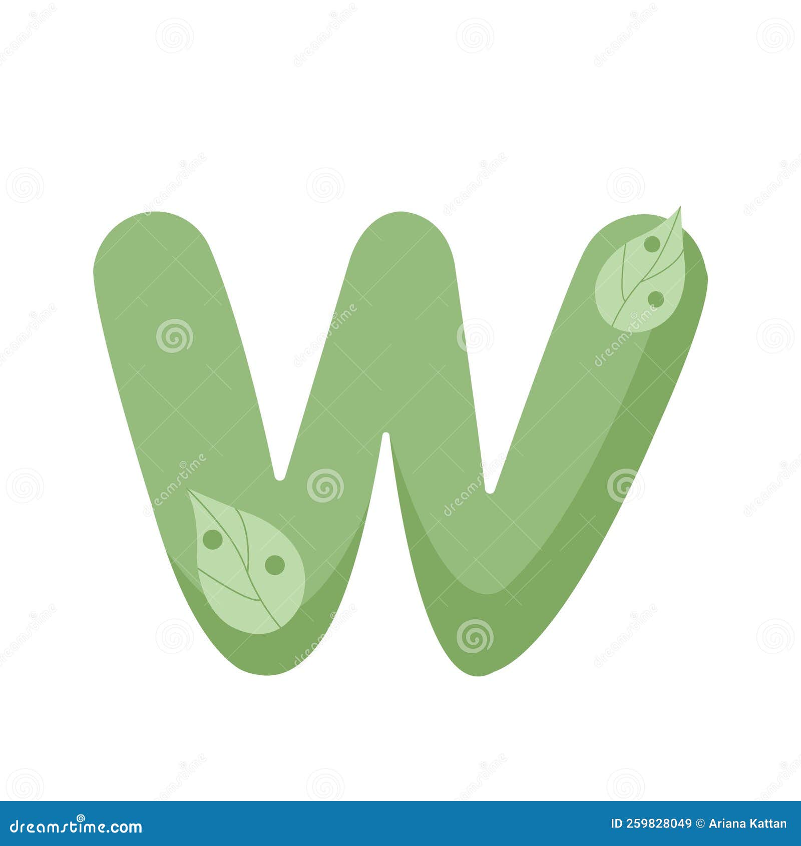 Decorative Green W Letter for Name Design. Stock Vector - Illustration ...