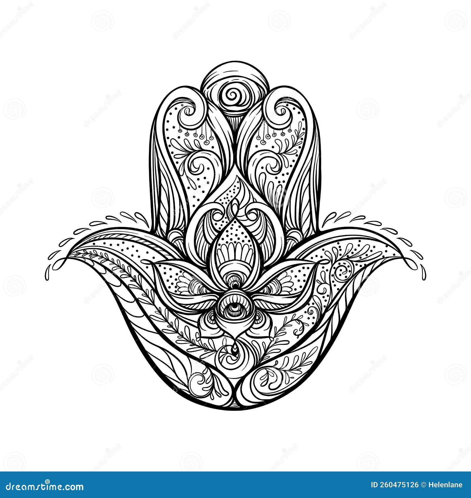 Decorative hamsa hand. stock vector. Illustration of ethnic - 260475126