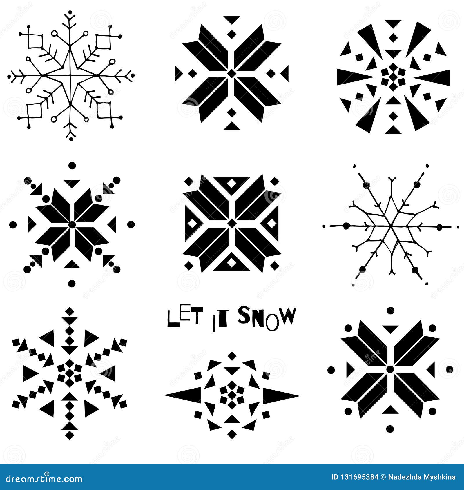 Decorative Hand Drawn Snowflakes. Stylized Snowflakes Vector ...