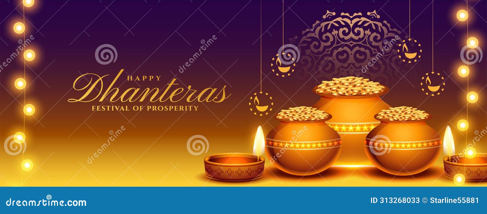 Decorative Happy Dhanteras Celebration Banner Pray for Wealth and ...