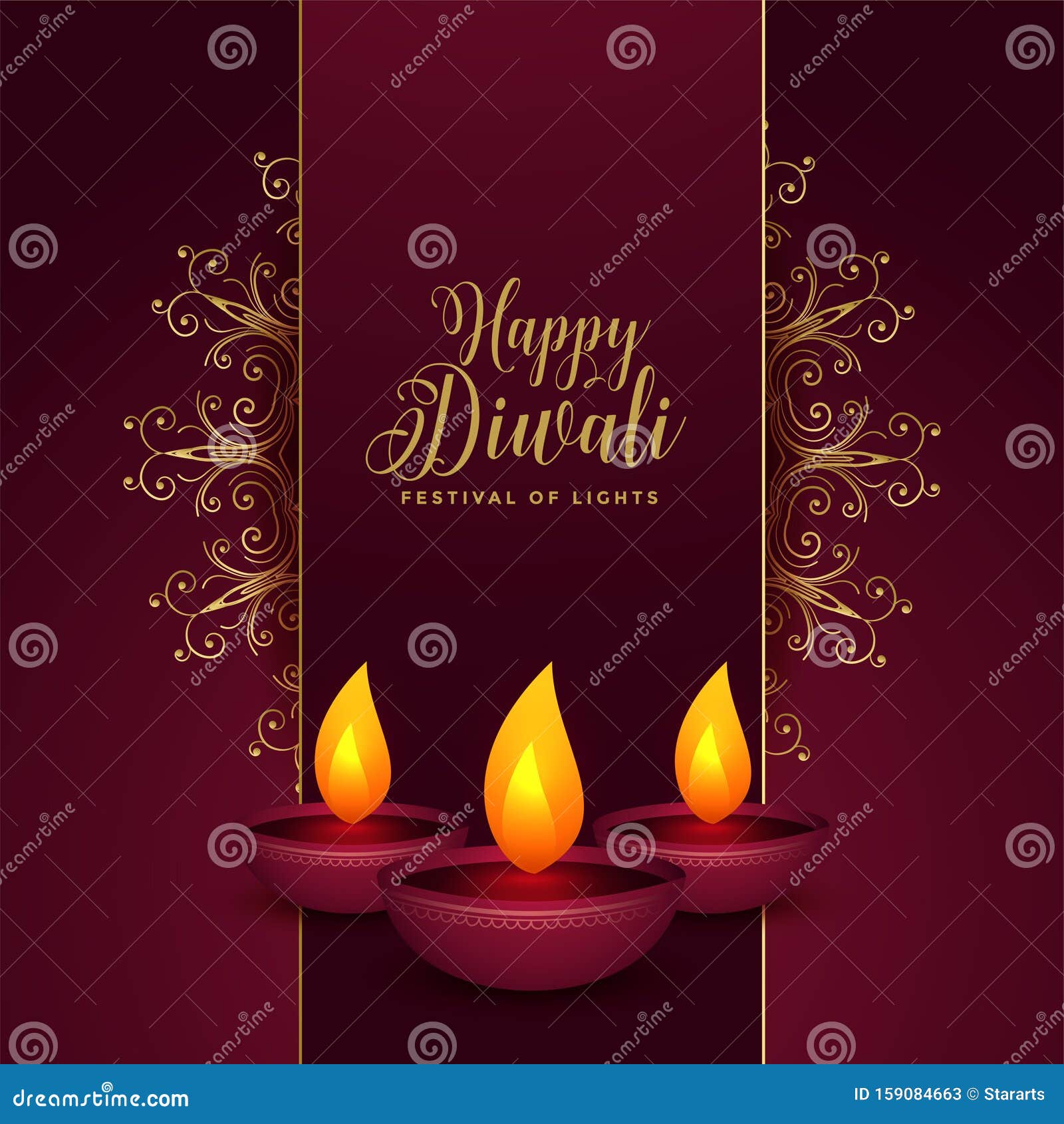 Decorative Happy Diwali Festival Card Design with Three Diya Stock ... Decorative Happy Diwali Festival Card Design with Three Diya Stock ...