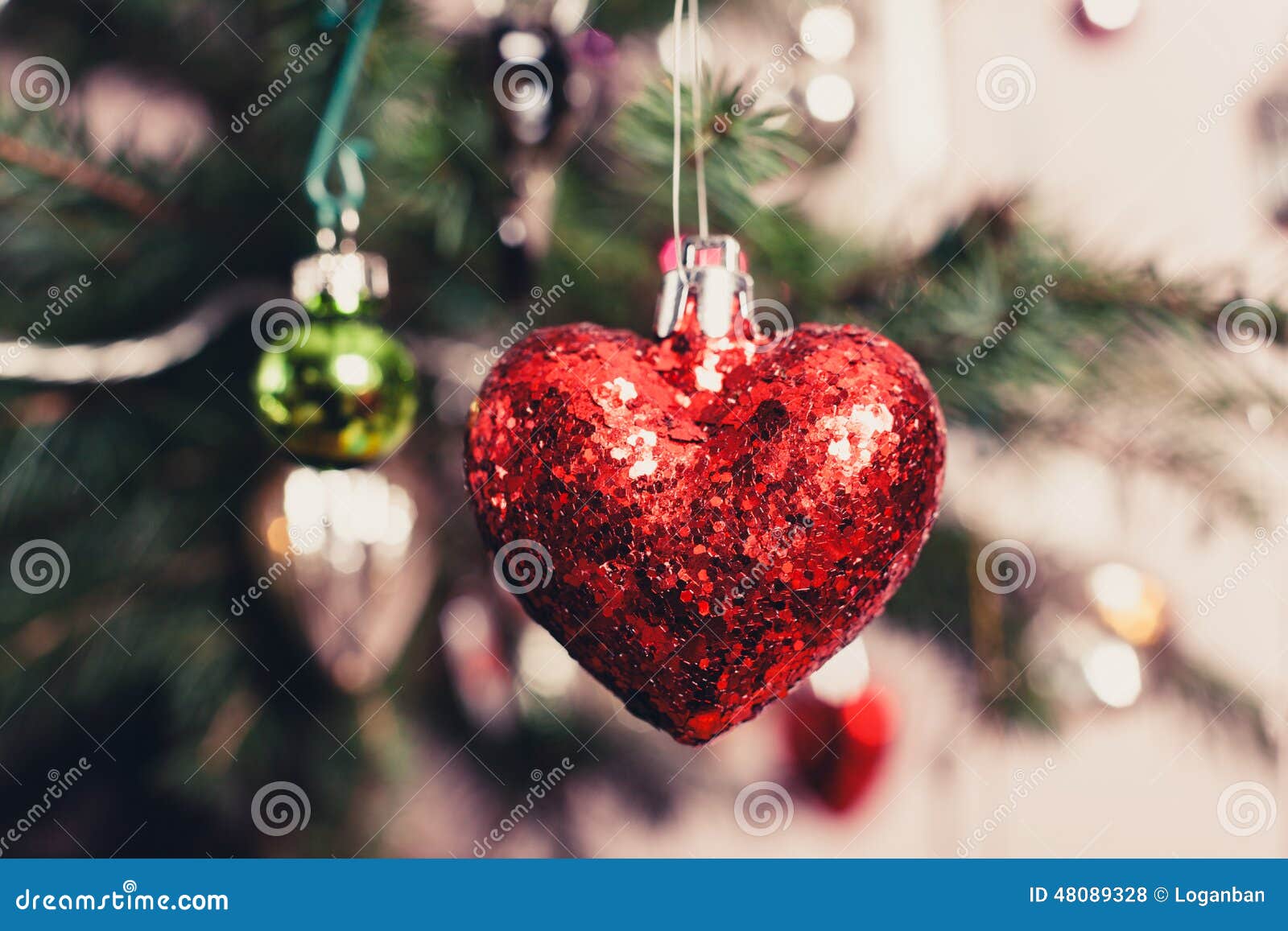 Decorative Heart on Christmas Tree Stock Photo - Image of decoration ...