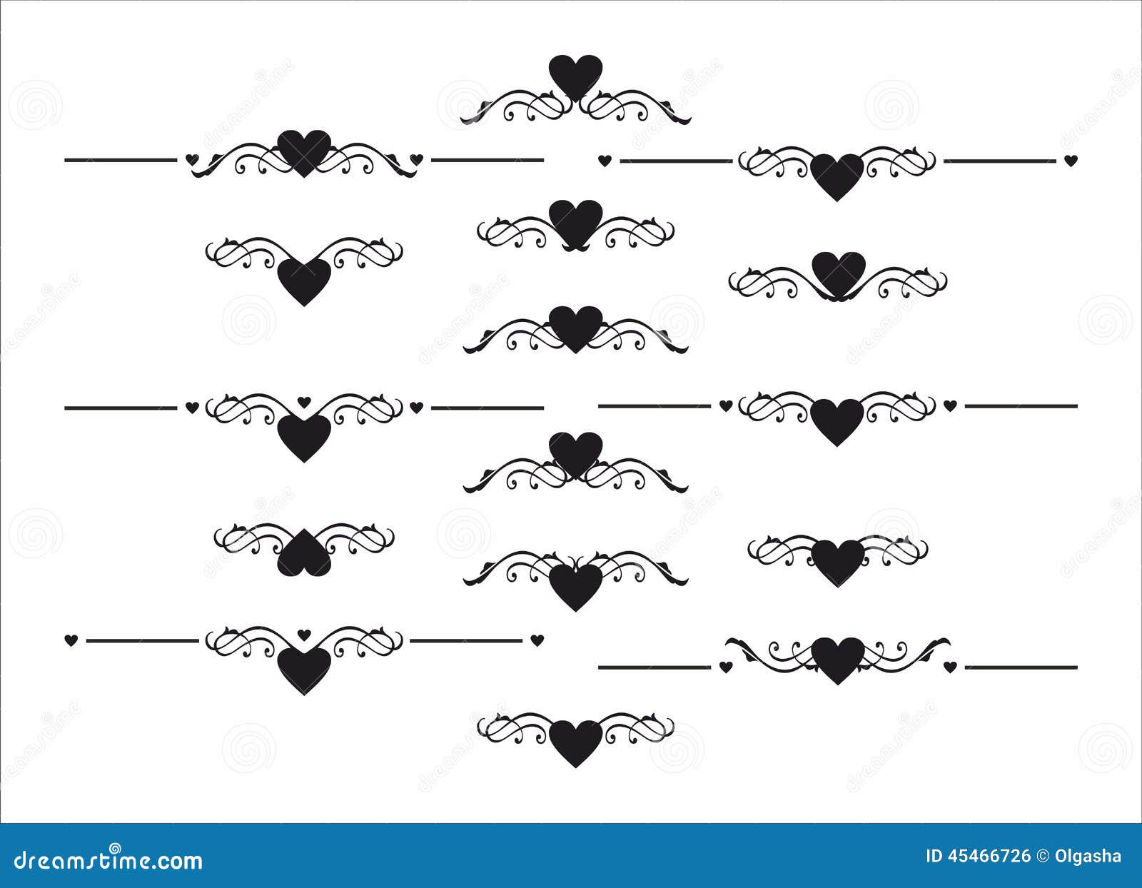 Decorative Heart Delimiter Separator Element Set Vector Illustration ...