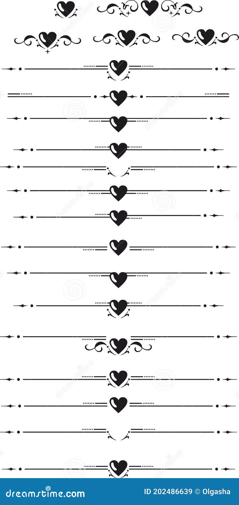 Decorative Heart Delimiter Separator Element Set Cartoon Vector ...