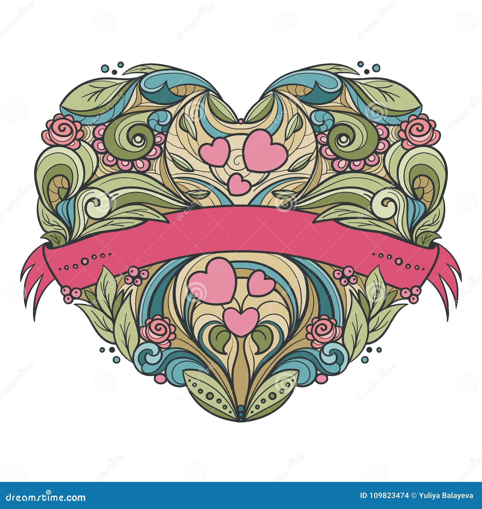 Decorative Heart with Floral Pattern. Stock Vector - Illustration of ...