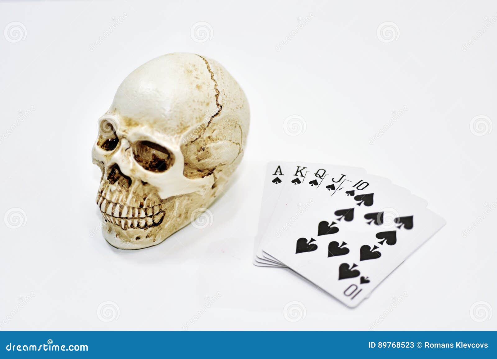 Decorative Human Skull with Playing Cards. Stock Image - Image of ...