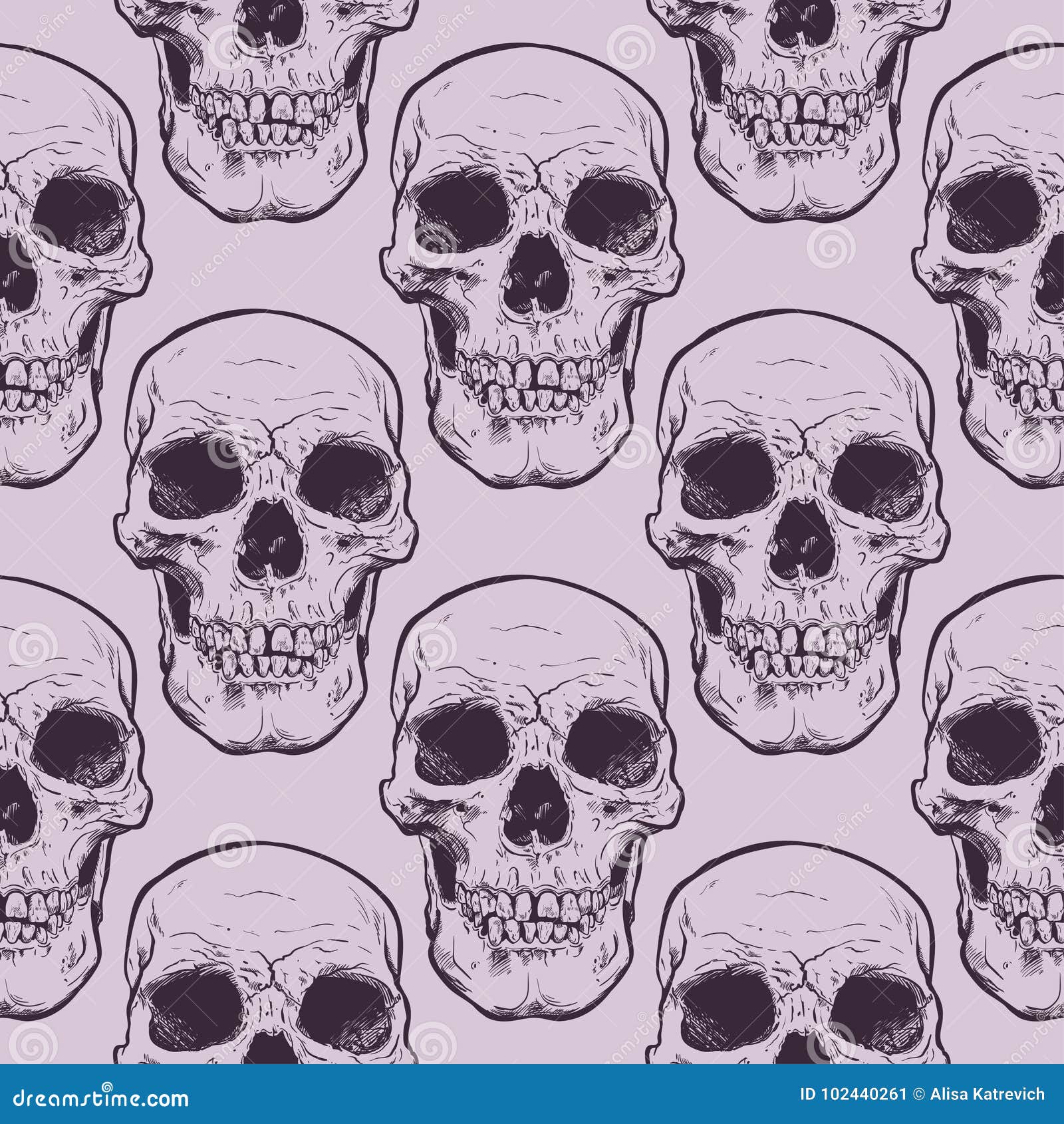 Decorative Human Skulls Seamless Pattern. Stock Vector - Illustration ...