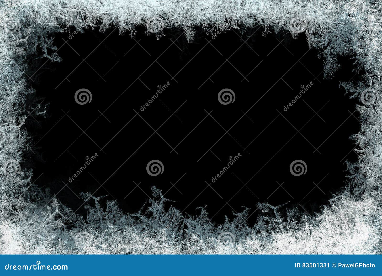 Frostwork. Decorative Ice Crystals Frame on Black Matte Background ...