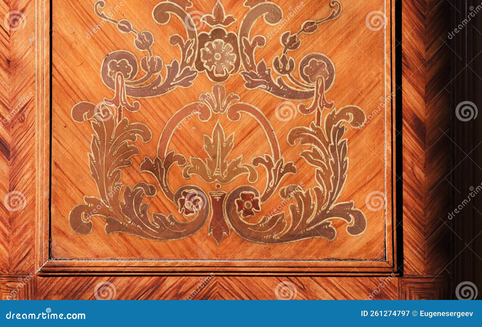 Decorative Inlay Carving Pattern of Vintage Wooden Wall Panel Stock ...
