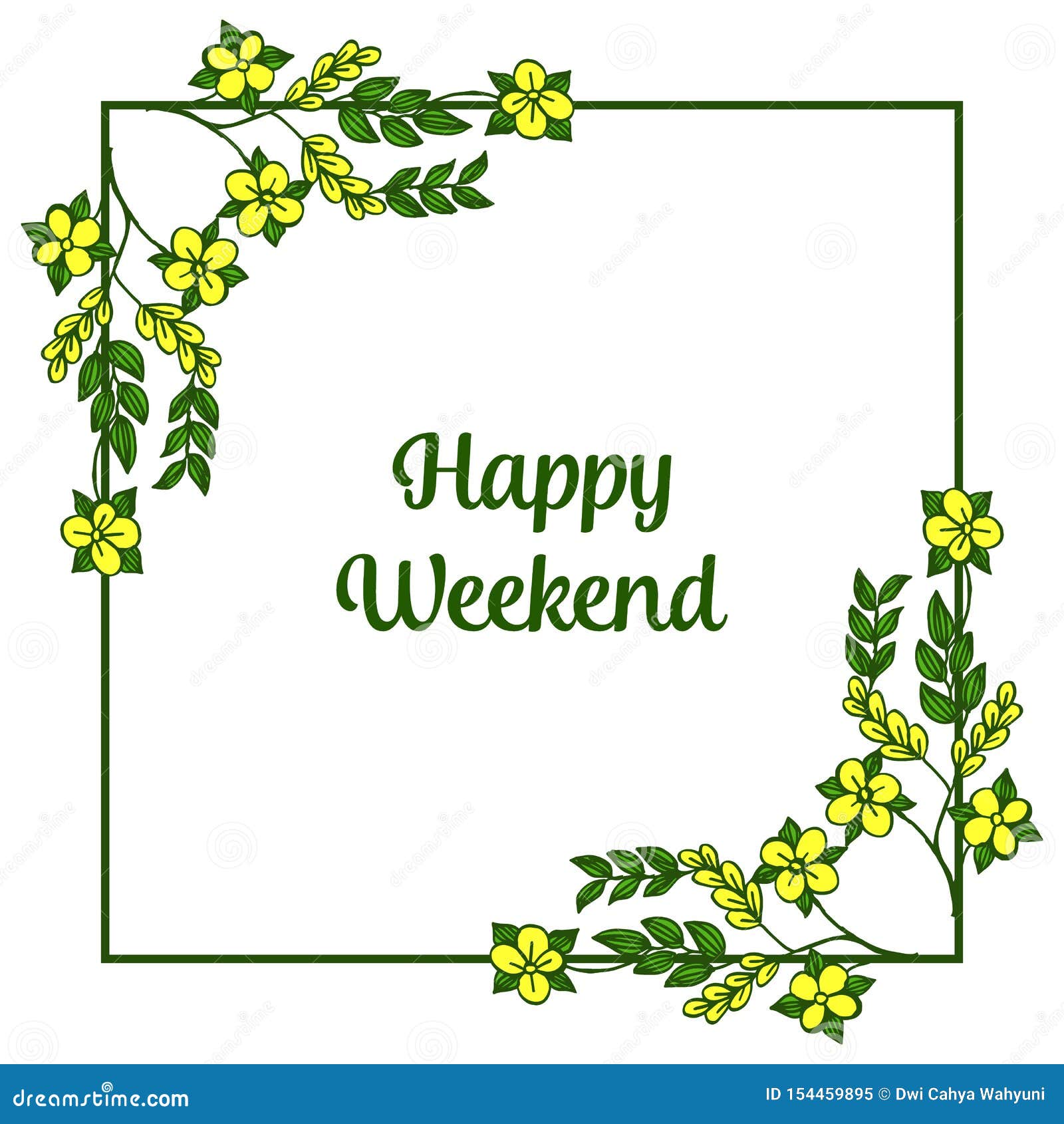 Decorative of Invitation of Happy Weekend for Shape Yellow Floral Frame ...