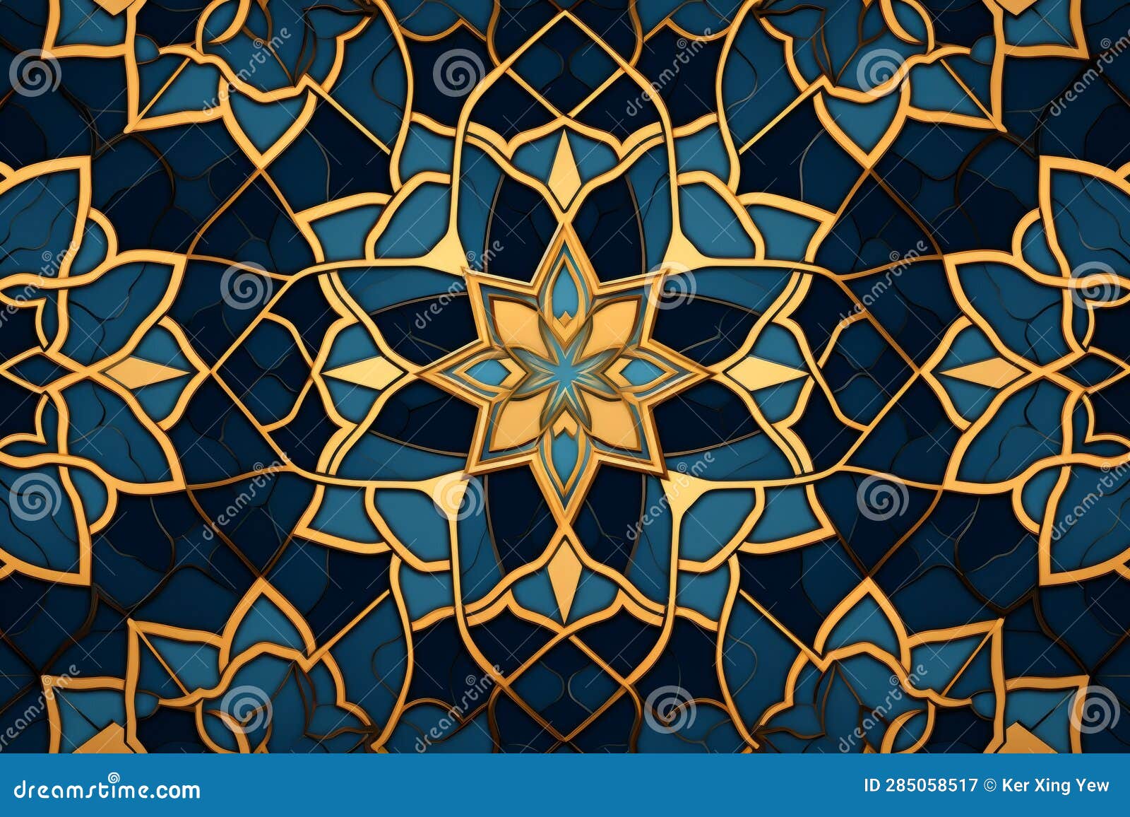 Decorative Islamic Patterns in Blue and Gold Stock Illustration ...