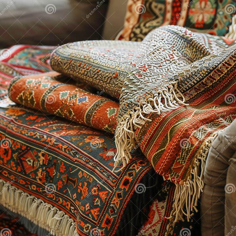 Decorative Islamic Throw Blankets with Woven Designs Stock Illustration ...