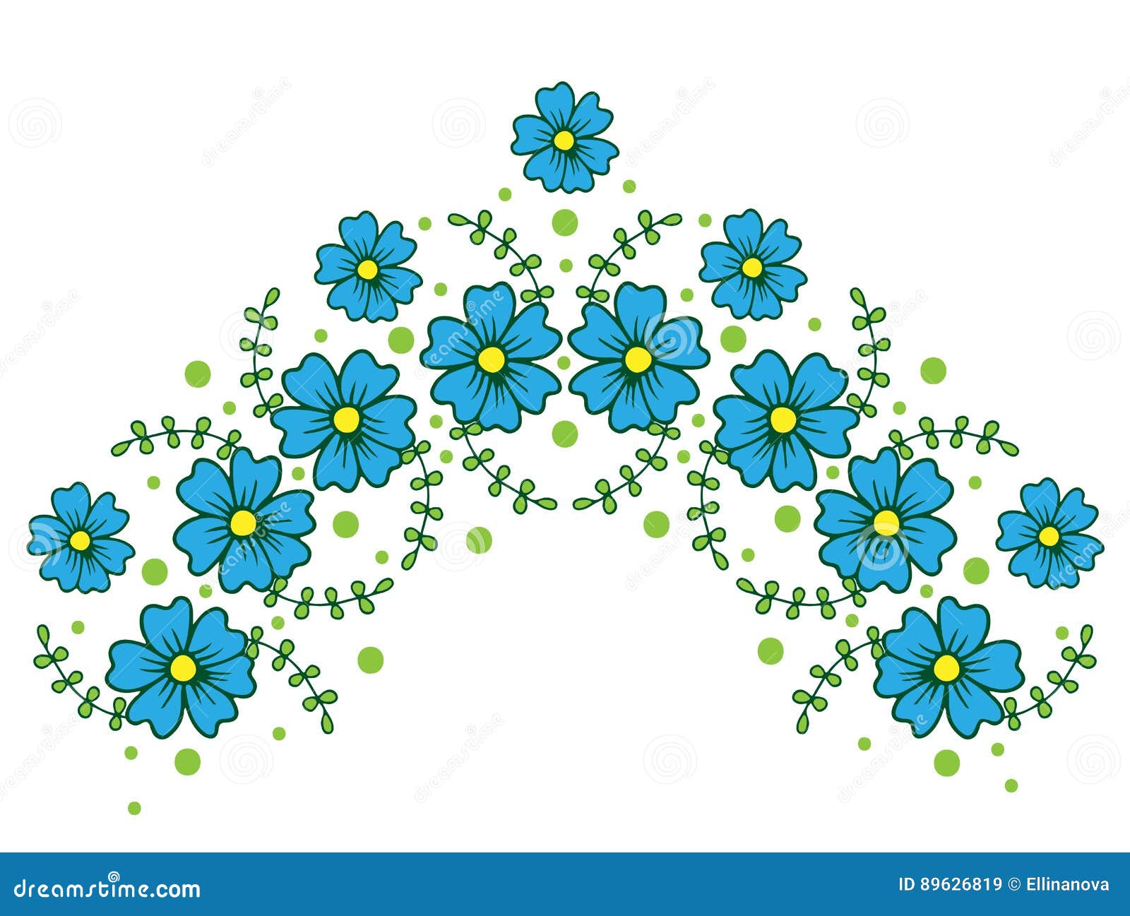 Decorative Isolated Floral Half Circle Frames with Blue Flower Stock ...