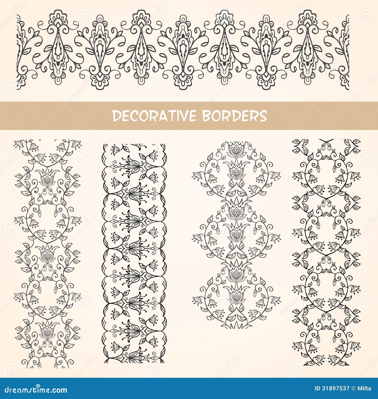 Decorative Lace Floral Borders. Stock Vector - Illustration of ethnic ...