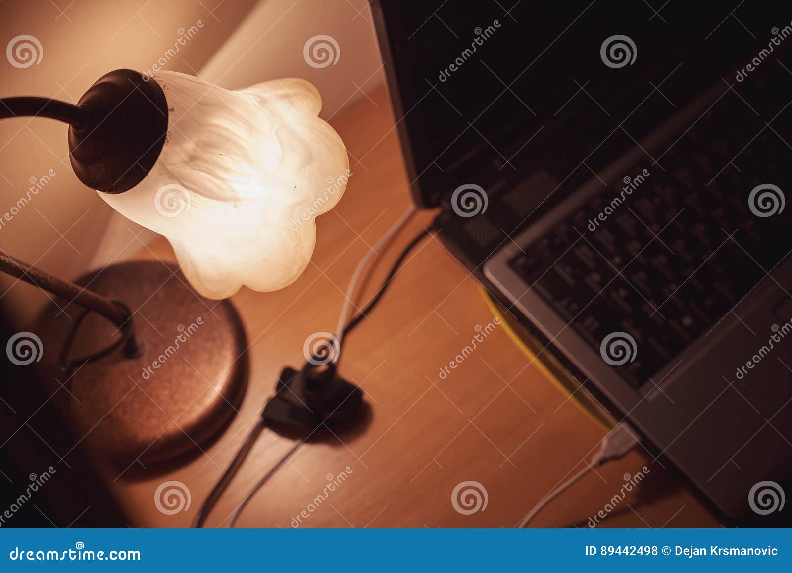 Decorative Lamp and Laptop stock photo. Image of letter - 89442498