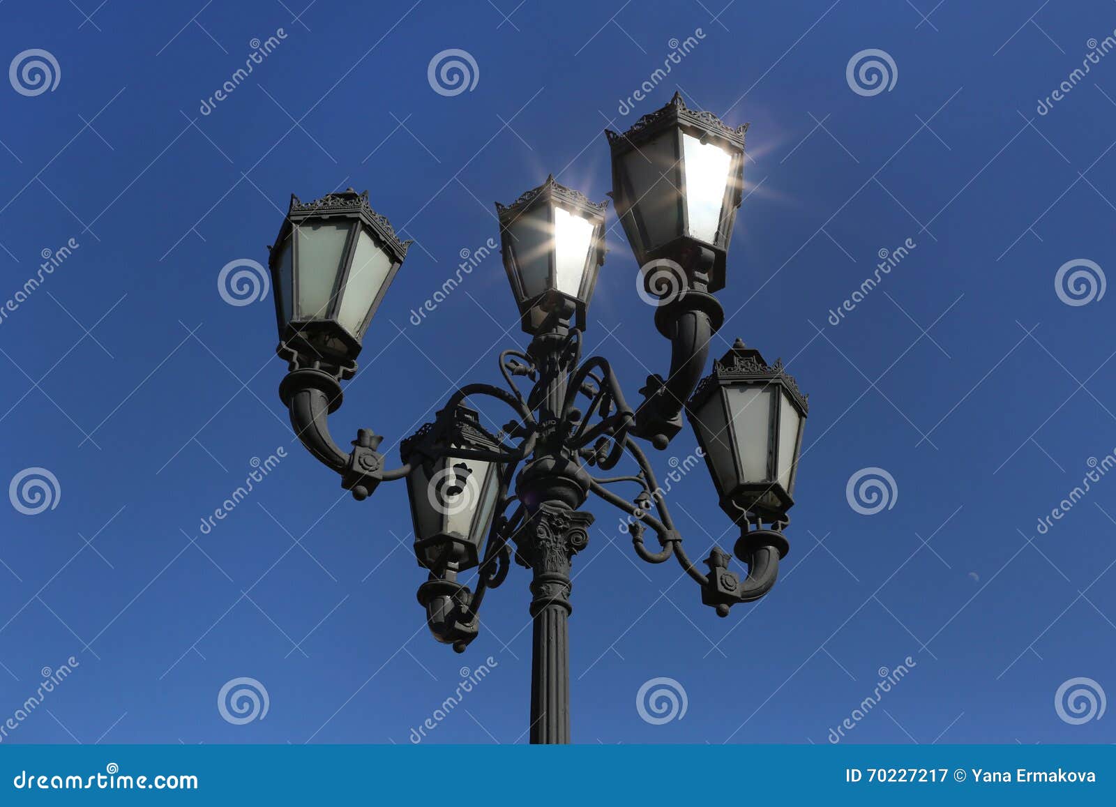 Decorative Lamppost with Sun Reflection Stock Image - Image of lamp ...
