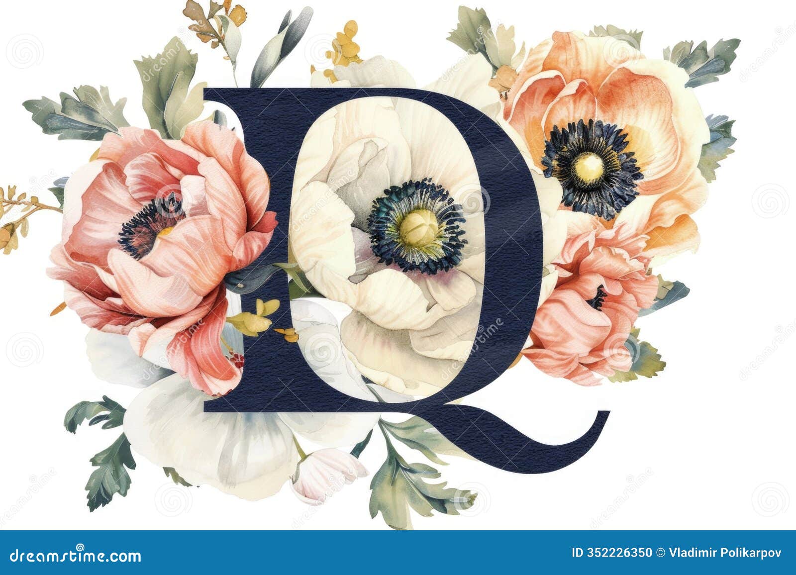 Decorative Letter D with Floral Elements, Suitable for Design Projects ...