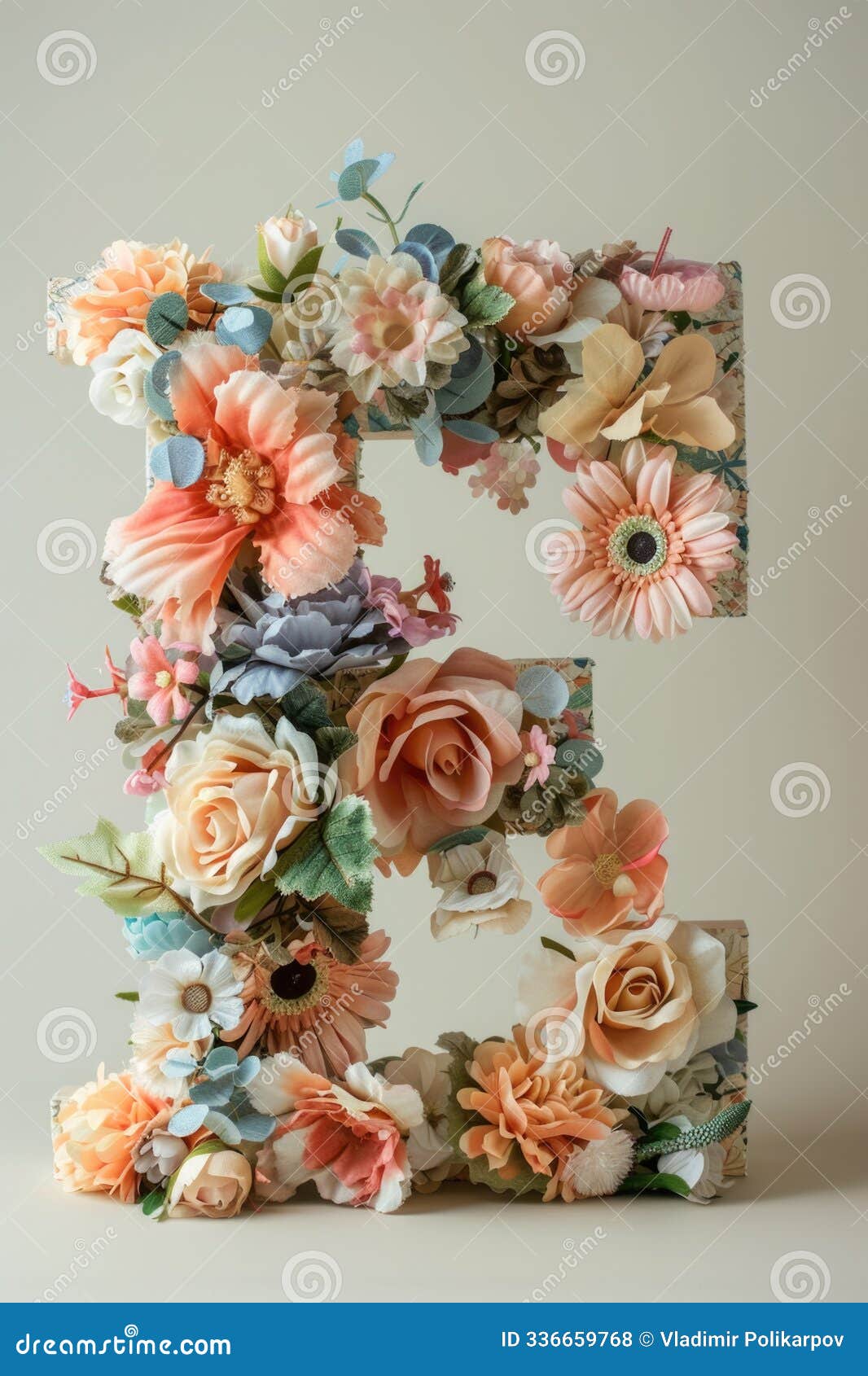 A Decorative Letter E Adorned with Flowers and Leaves Stock Photo ...