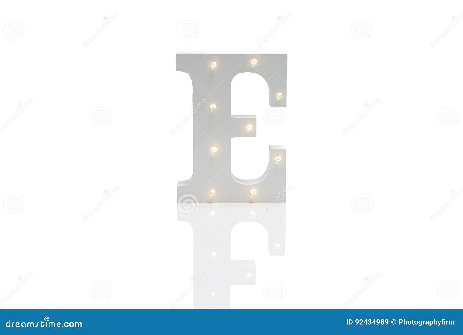 Decorative Letter E with Embedded LED Lights Over White Background ...